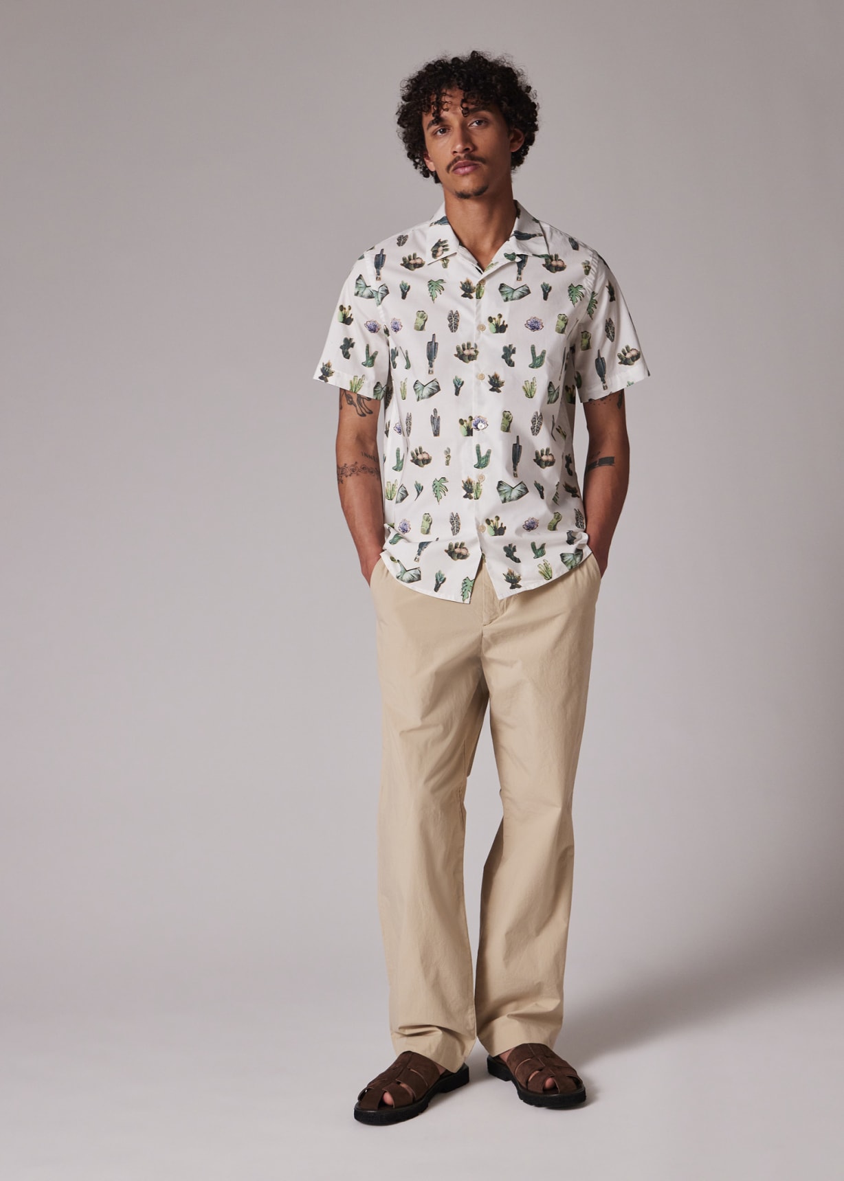 Men's Ecru Short Sleeve Prickly Pear Shirt