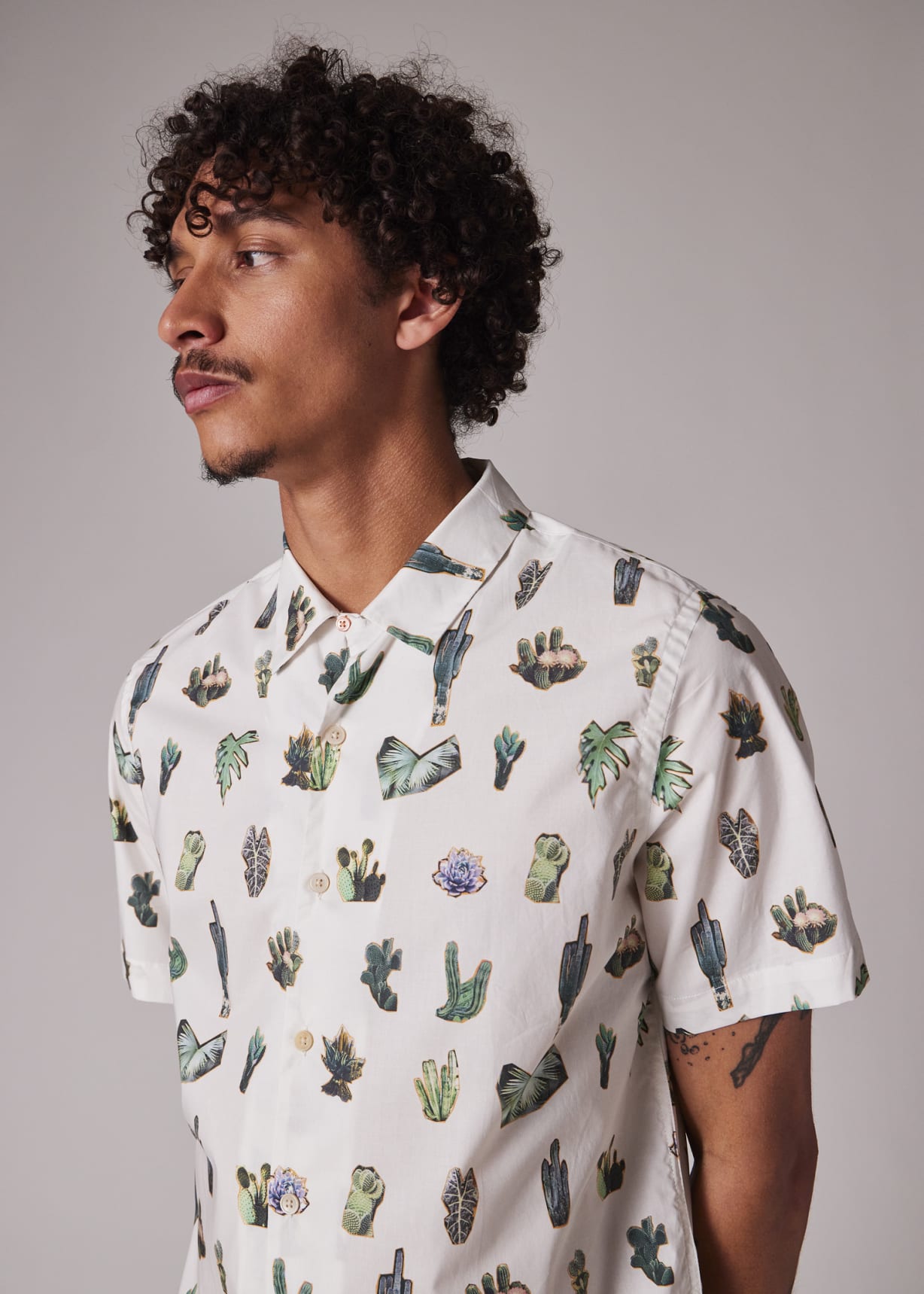 Men's Ecru Short Sleeve Prickly Pear Shirt