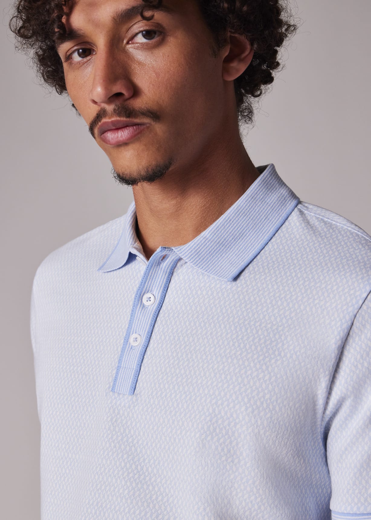 Men's Light Blue Geo Mercerised Cotton Polo Shirt