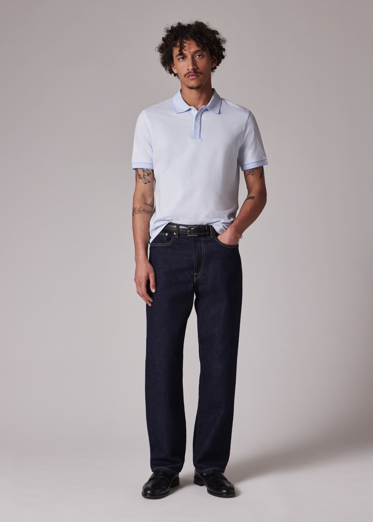 Men's Light Blue Geo Mercerised Cotton Polo Shirt