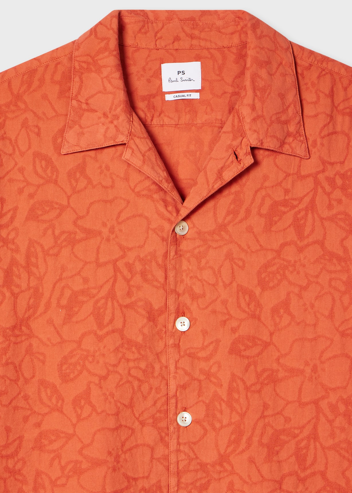 Men's Orange Cotton Textured-Jacquard Short-Sleeve Shirt