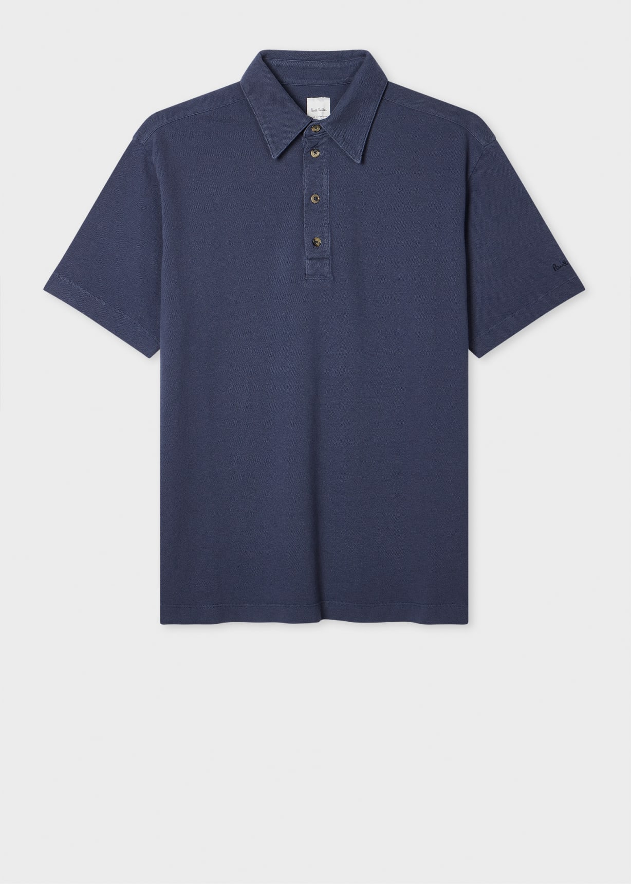 Men's Washed Blue Cotton-Linen Polo Shirt