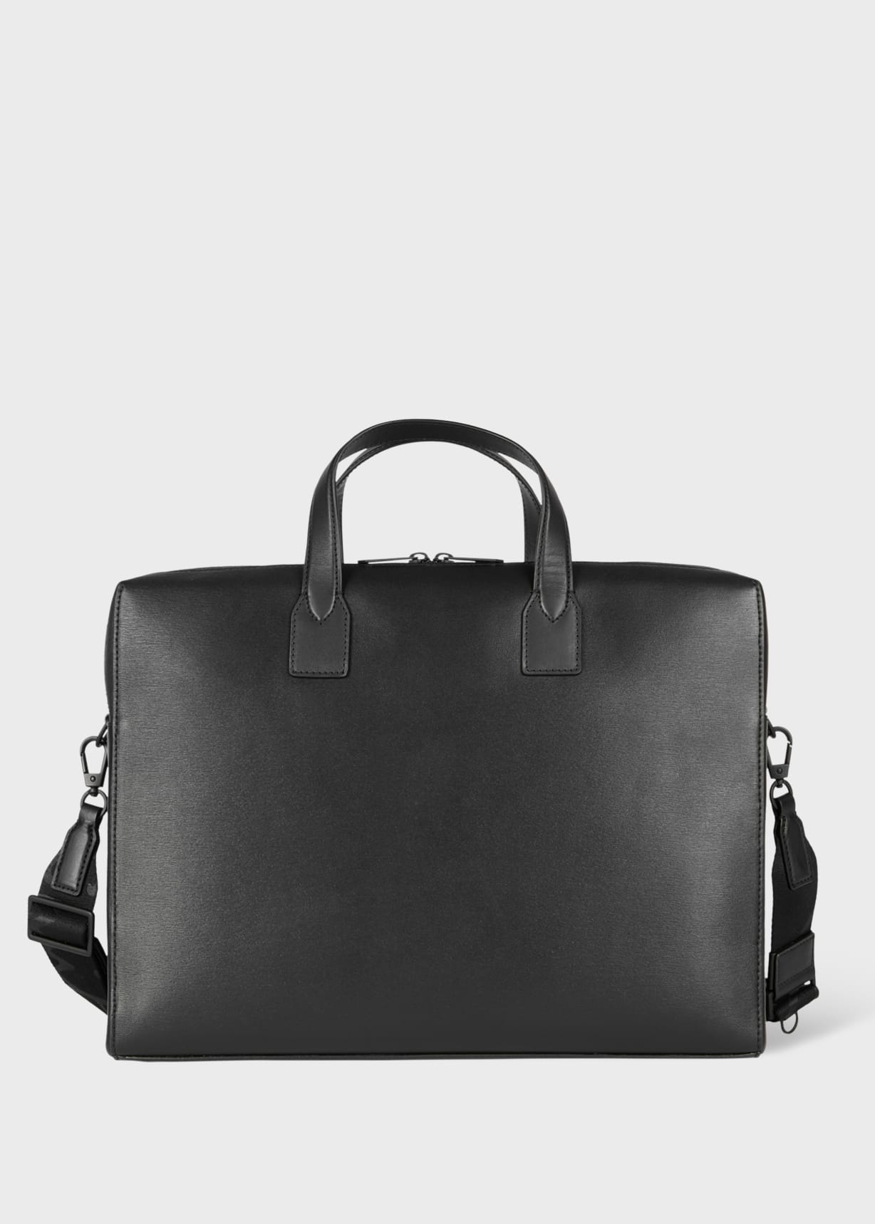 Black Straw-Grain Embossed Leather Double Zip Folio