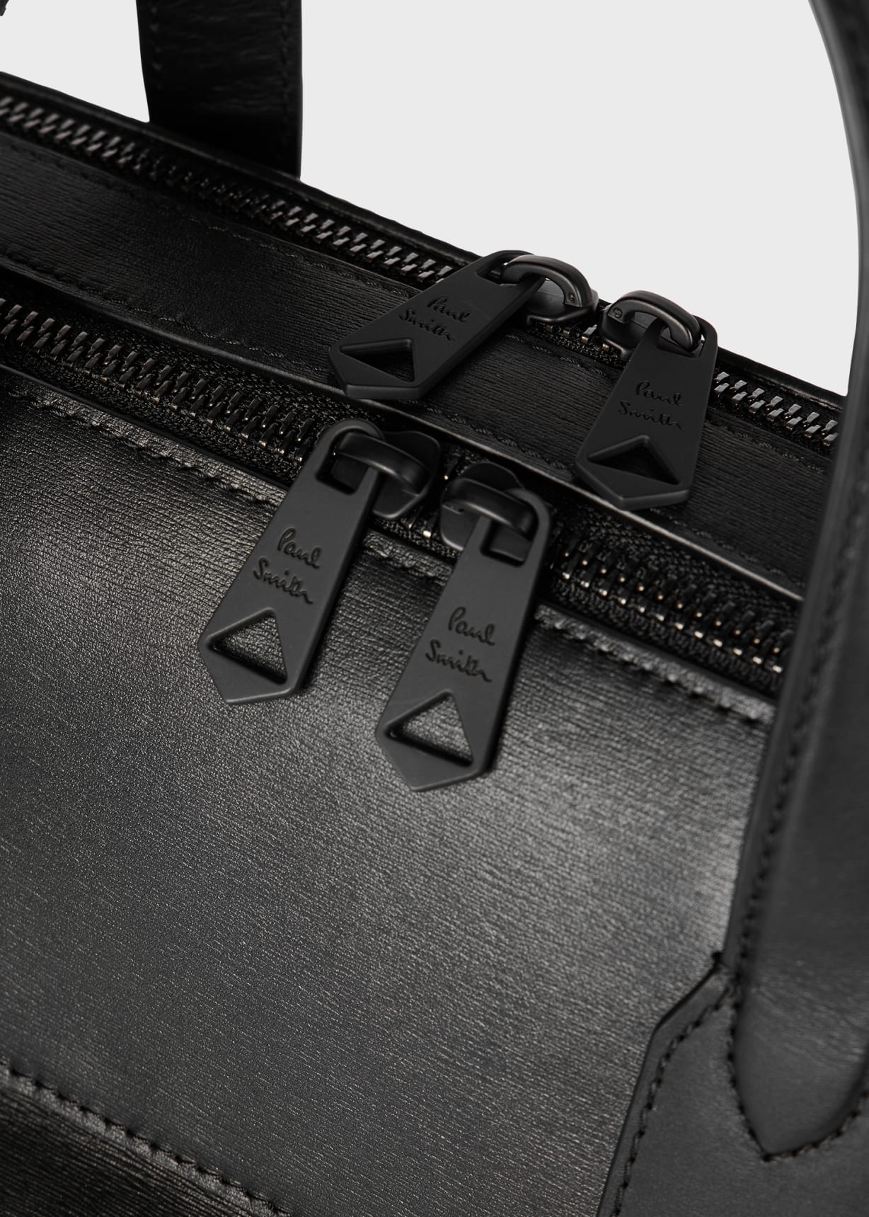 Black Straw-Grain Embossed Leather Double Zip Folio