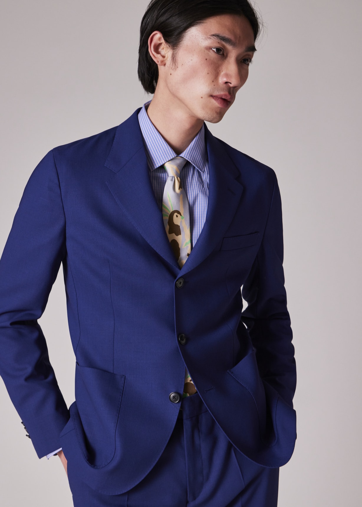 Men's Indigo Fresco Wool Three-Button Blazer