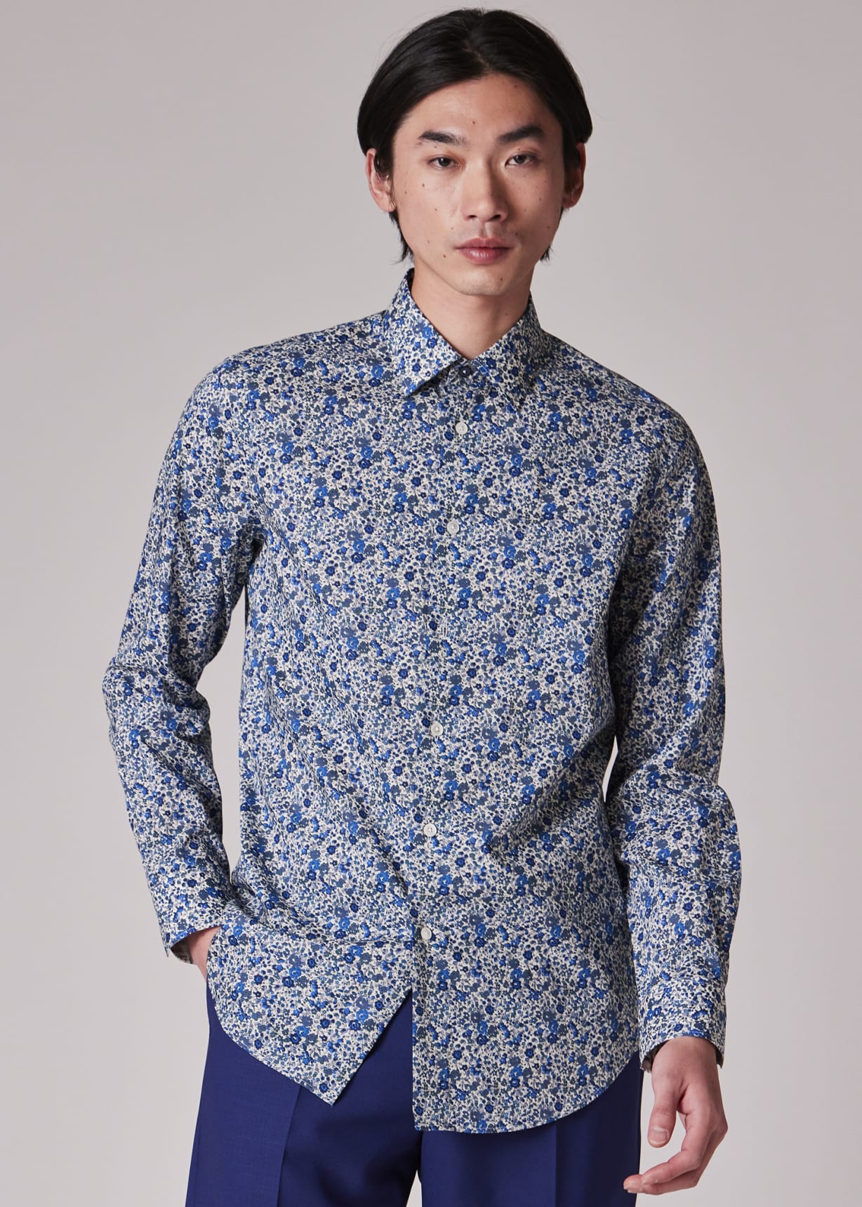Men's Tailored-Fit Blue 'Liberty Floral' Shirt
