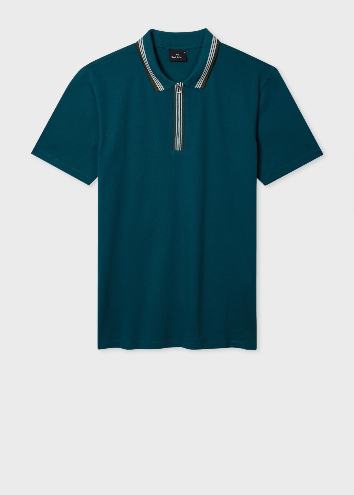 Men's Teal Contrast Tipping Zip-Neck Polo Shirt