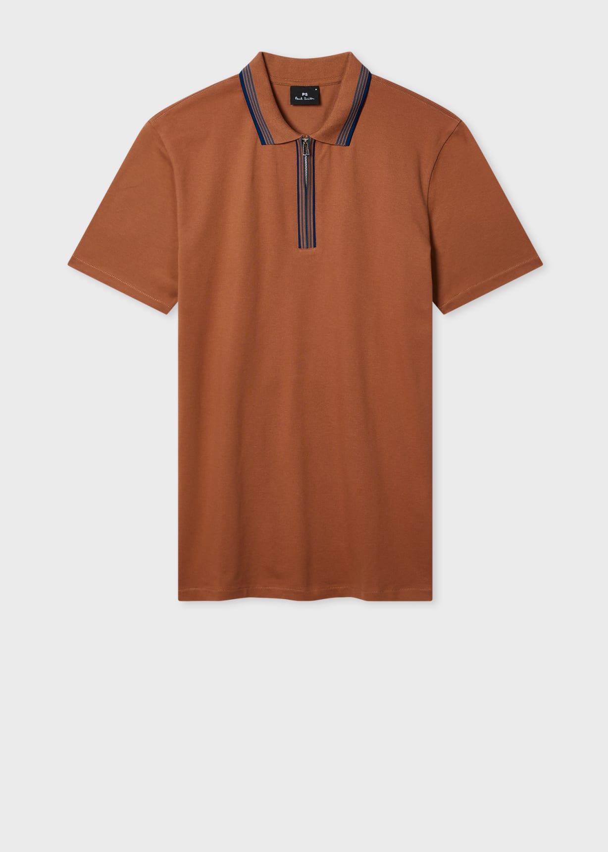 Men's Brown Contrast Tipping Zip-Neck Polo Shirt