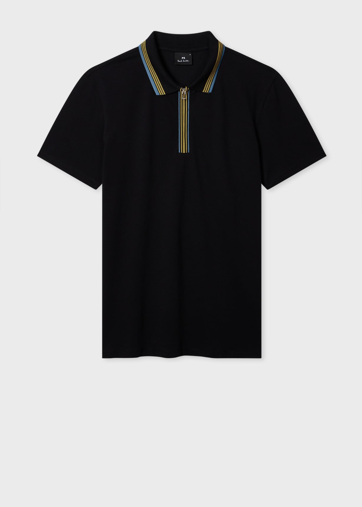 Men's Black Contrast Tipping Zip-Neck Polo Shirt