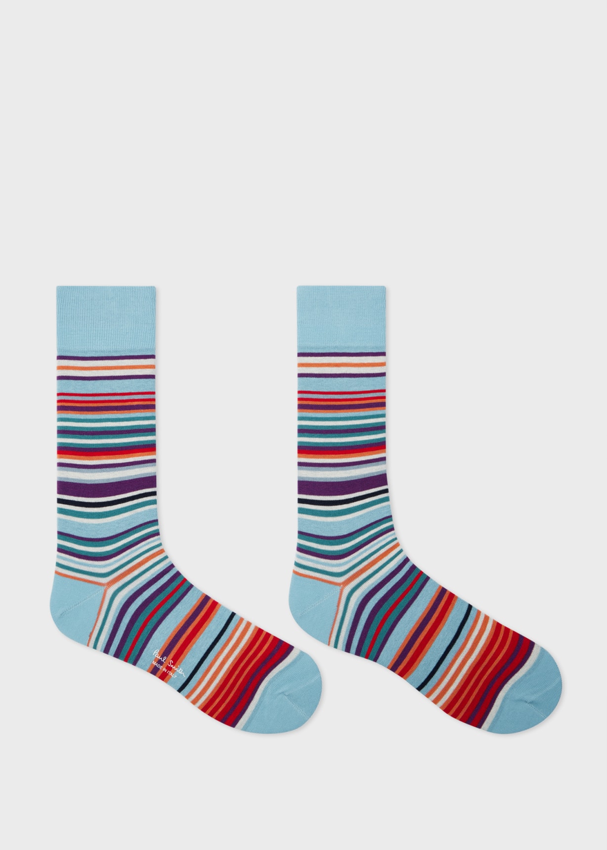 Pale Blue Cotton-Blend Multi Colour Stripe Socks