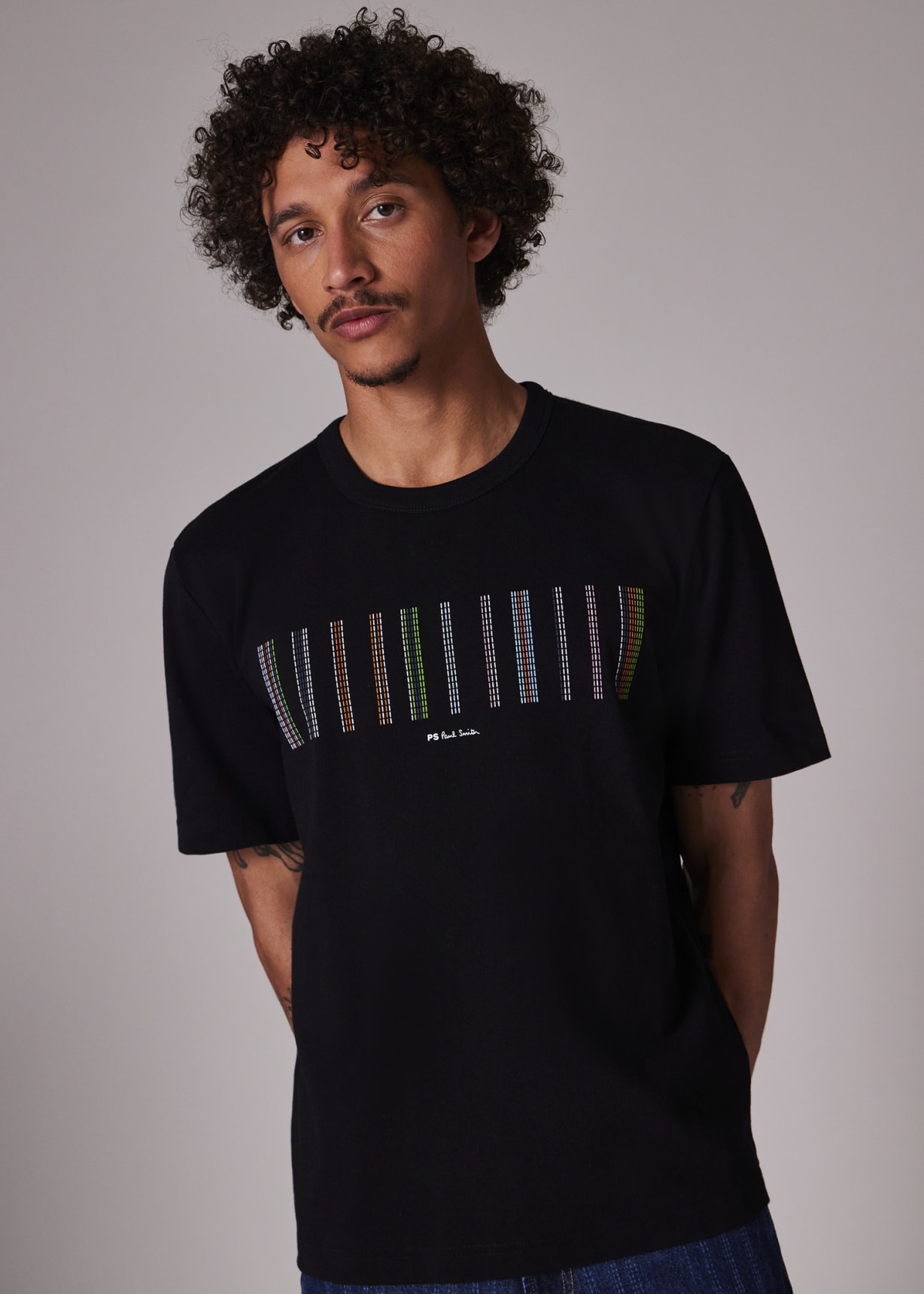 Men's Black 'Stitch Stripe' Print T-Shirt