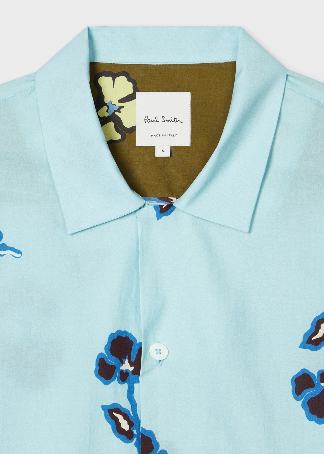 Men's Light Blue Cotton-Lyocell 'Tri Flower' Short-Sleeve Shirt