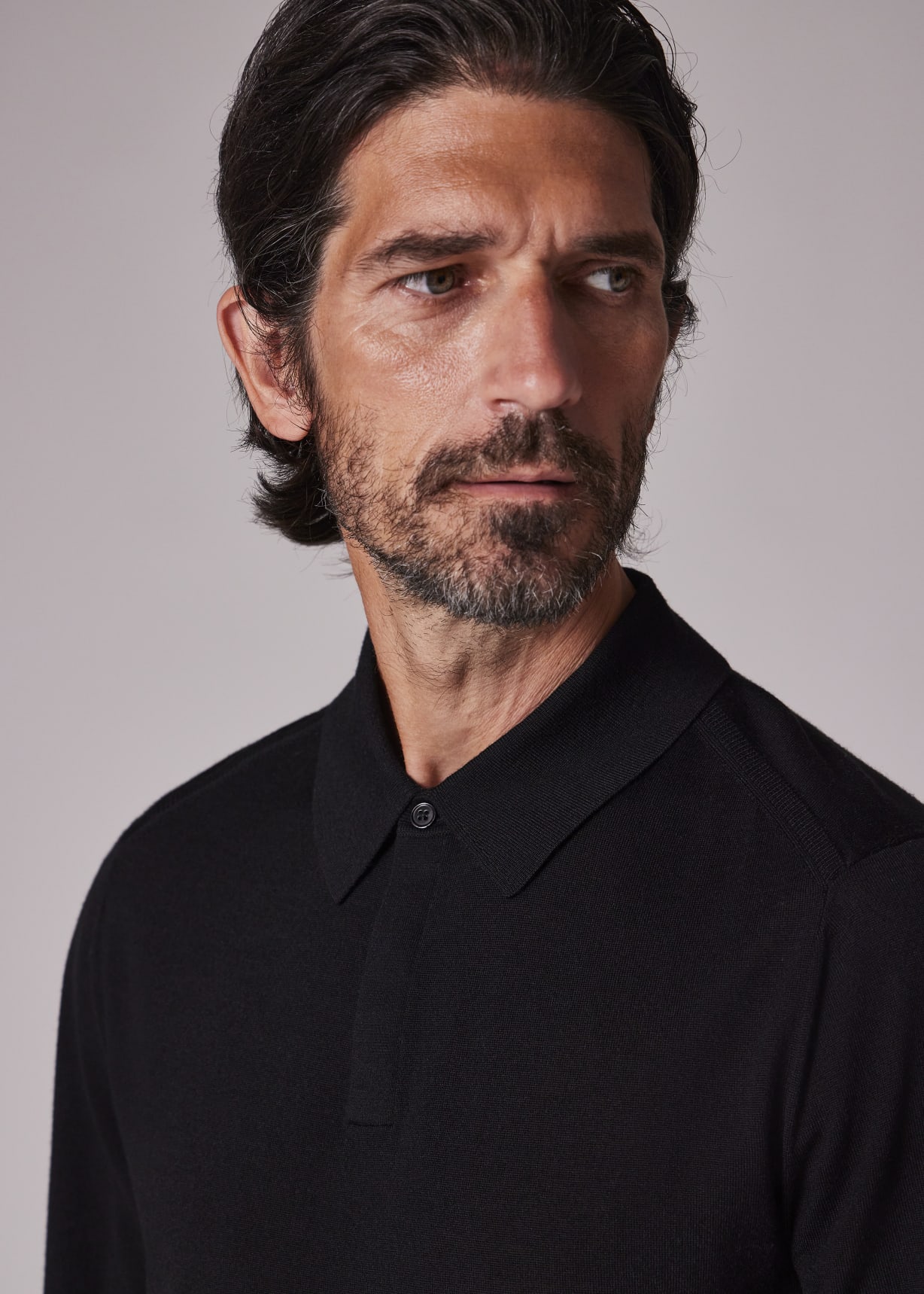 Men's Black Merino Wool Short Sleeve Polo Shirt