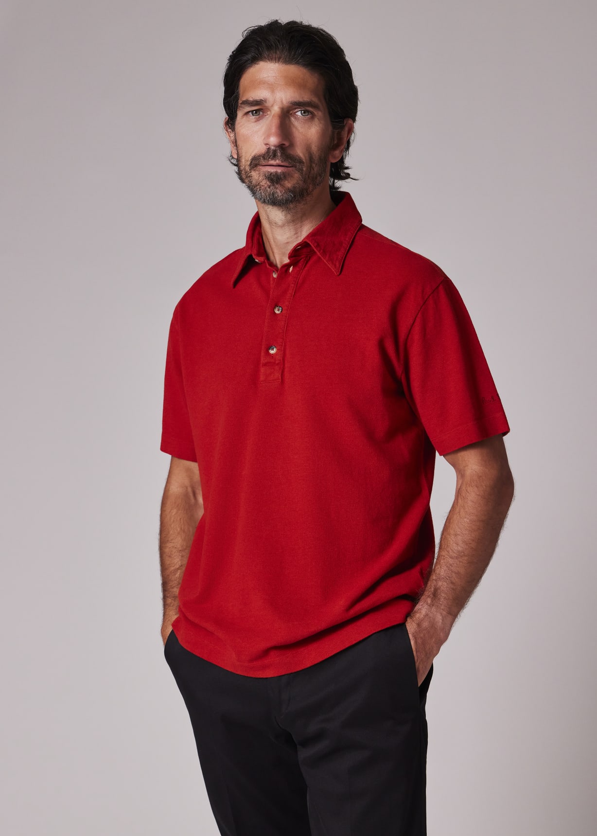 Men's Red Cotton-Linen Polo Shirt