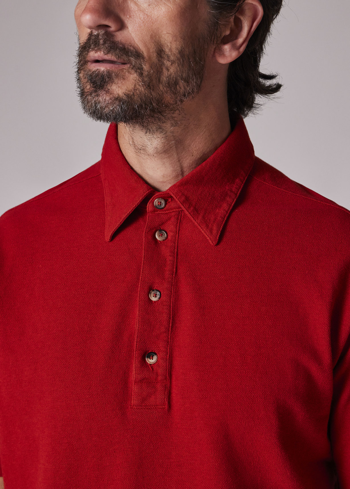 Men's Red Cotton-Linen Polo Shirt