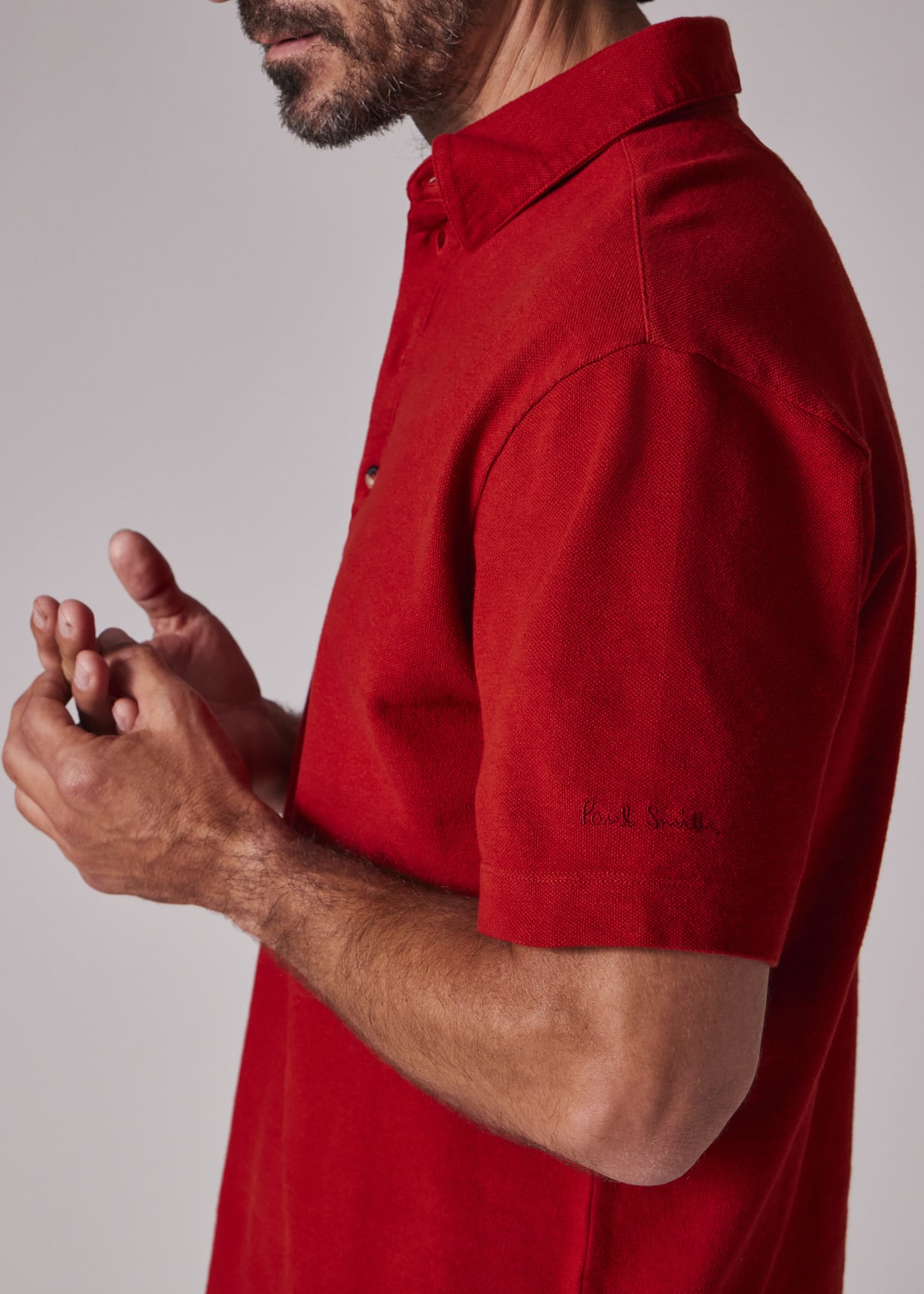 Men's Red Cotton-Linen Polo Shirt