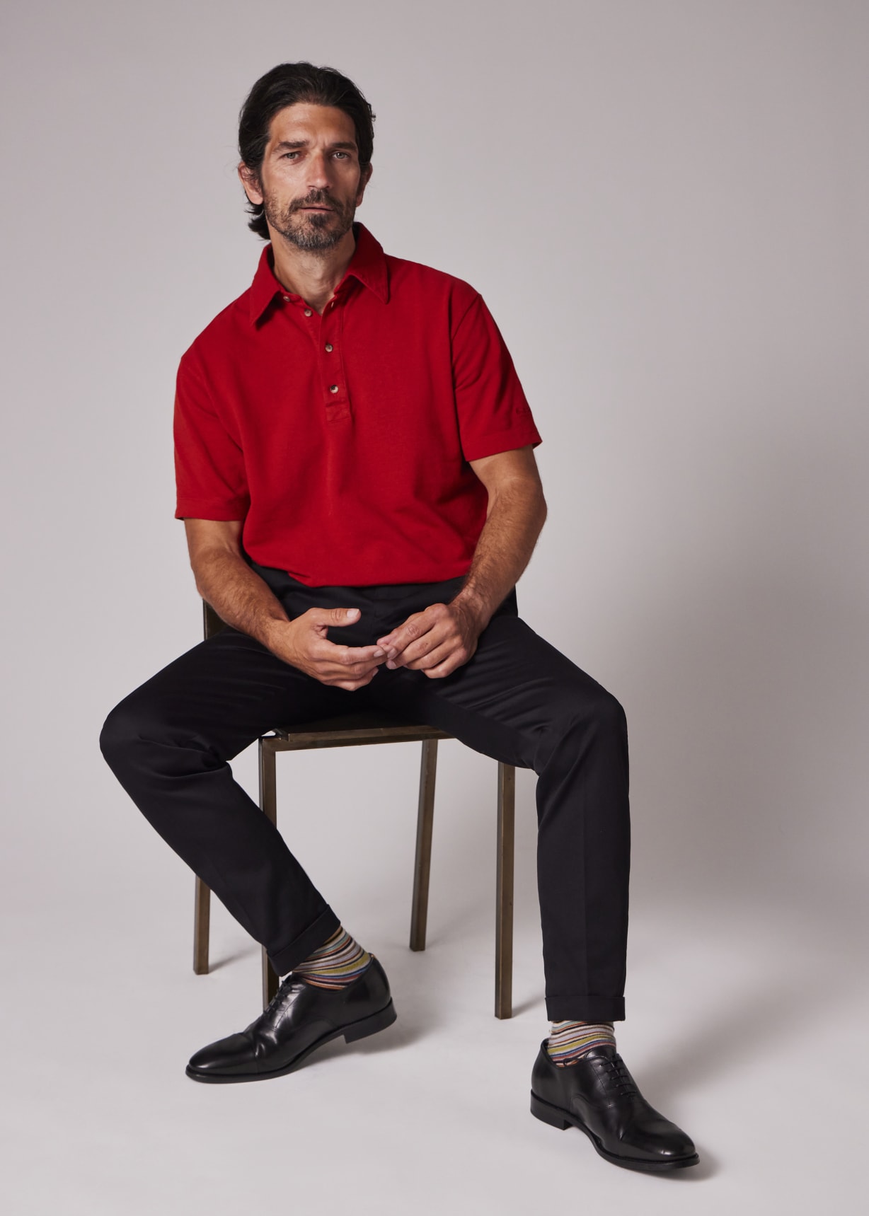 Men's Red Cotton-Linen Polo Shirt