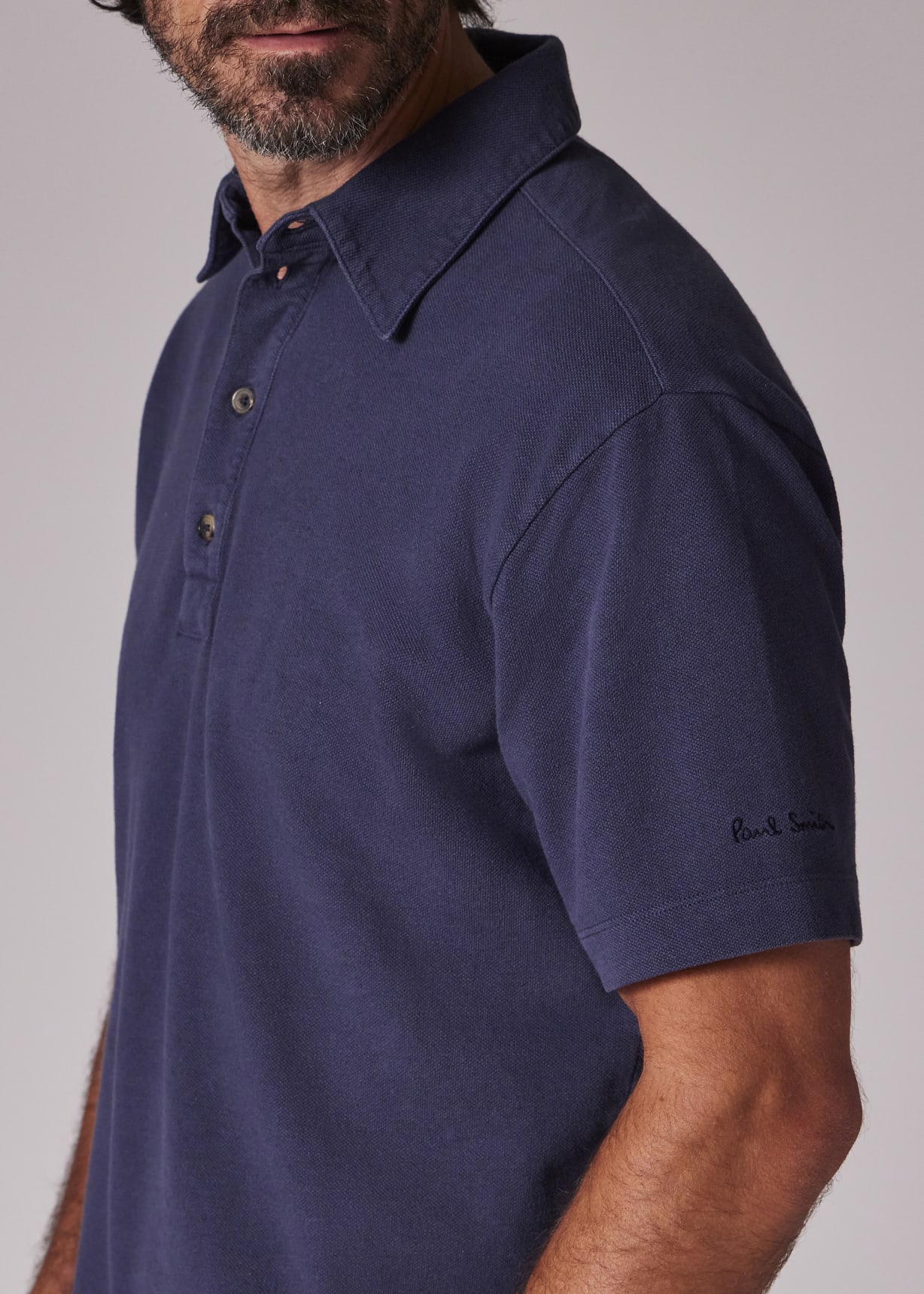 Men's Washed Blue Cotton-Linen Polo Shirt