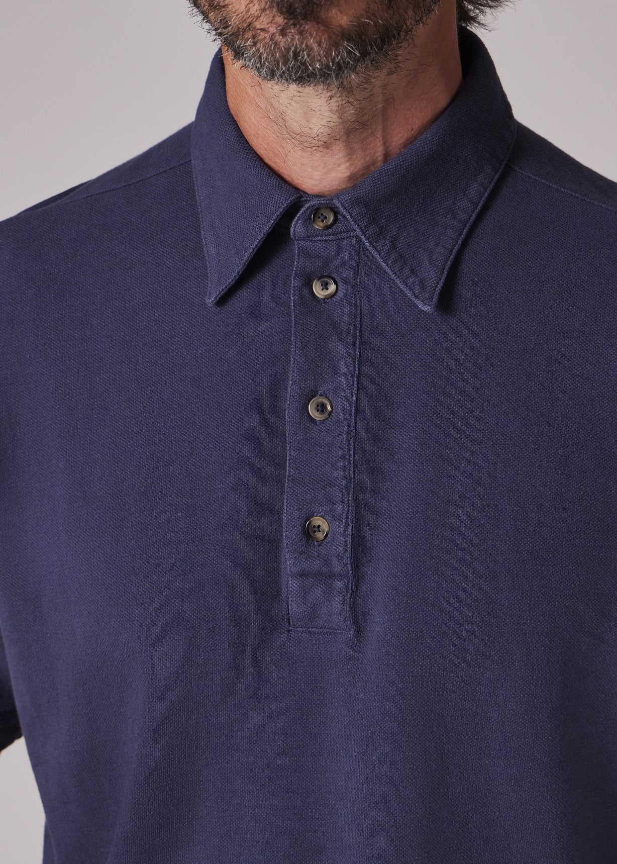 Men's Washed Blue Cotton-Linen Polo Shirt
