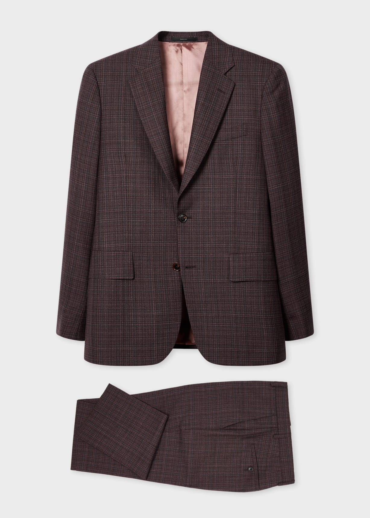Men's Burgundy Check Tropical Wool Suit