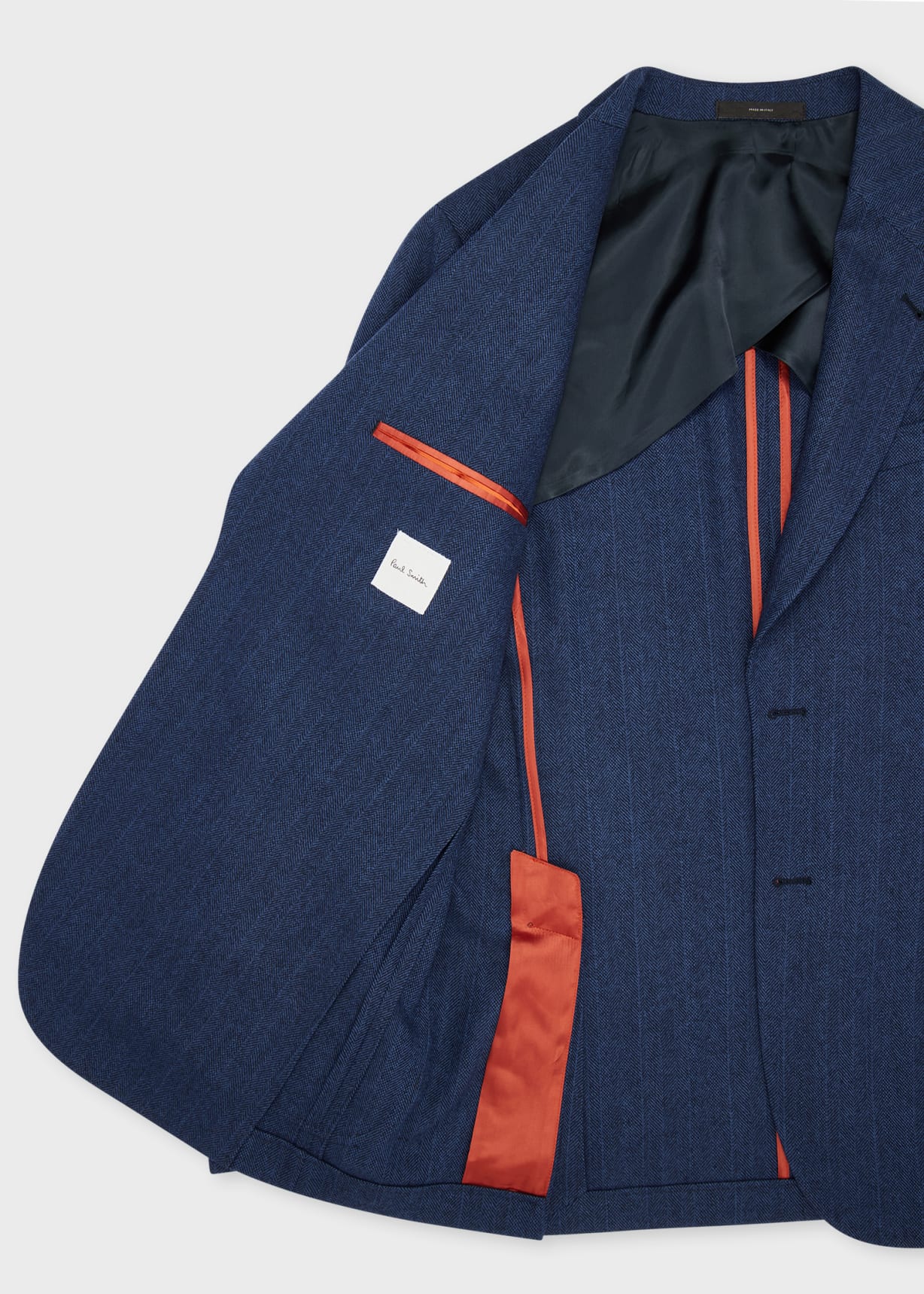 Men's Blue Herringbone Wool-Cashmere Buggy-Lined Blazer