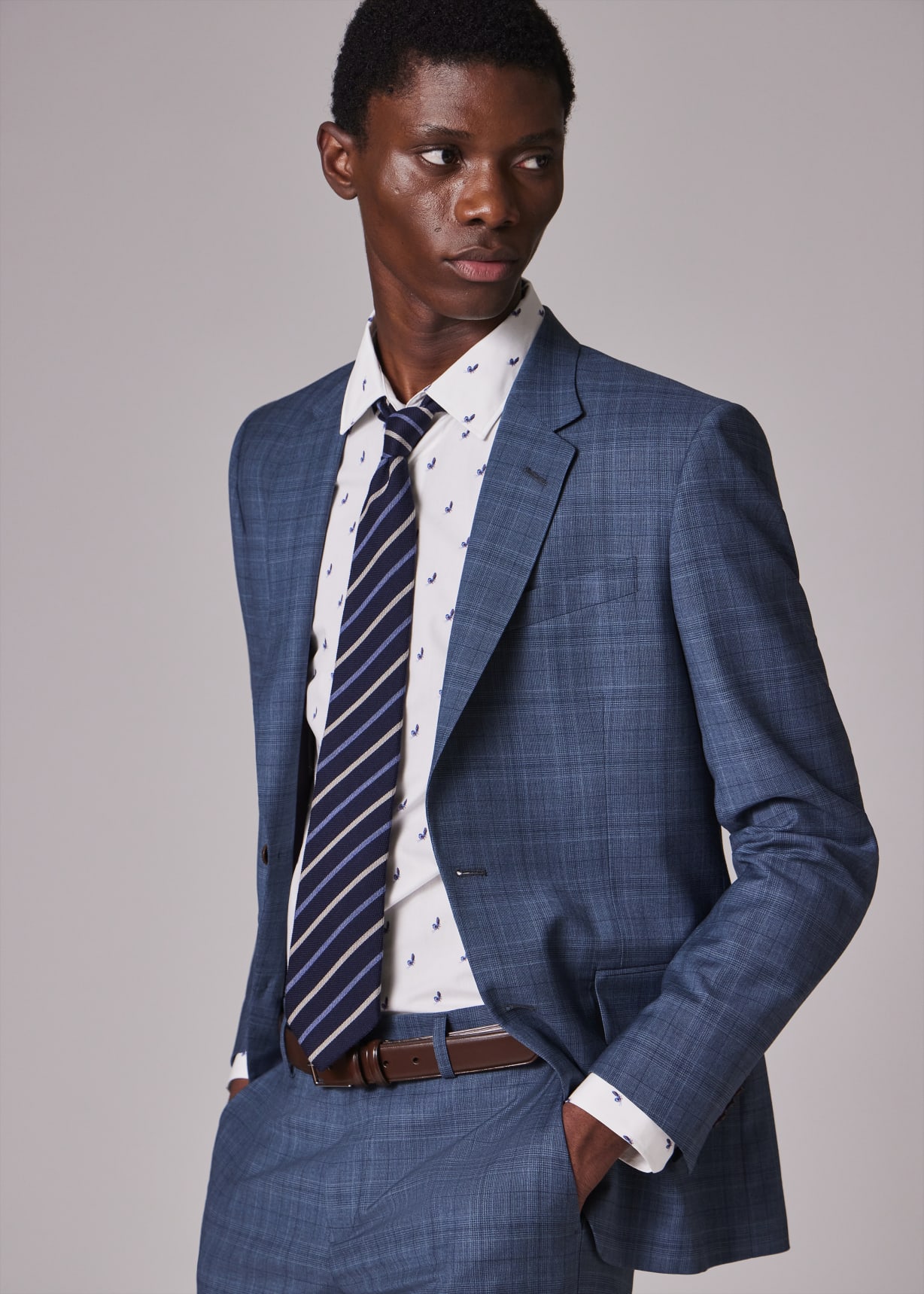 Men's Tailored-Fit Teal Check Wool Suit