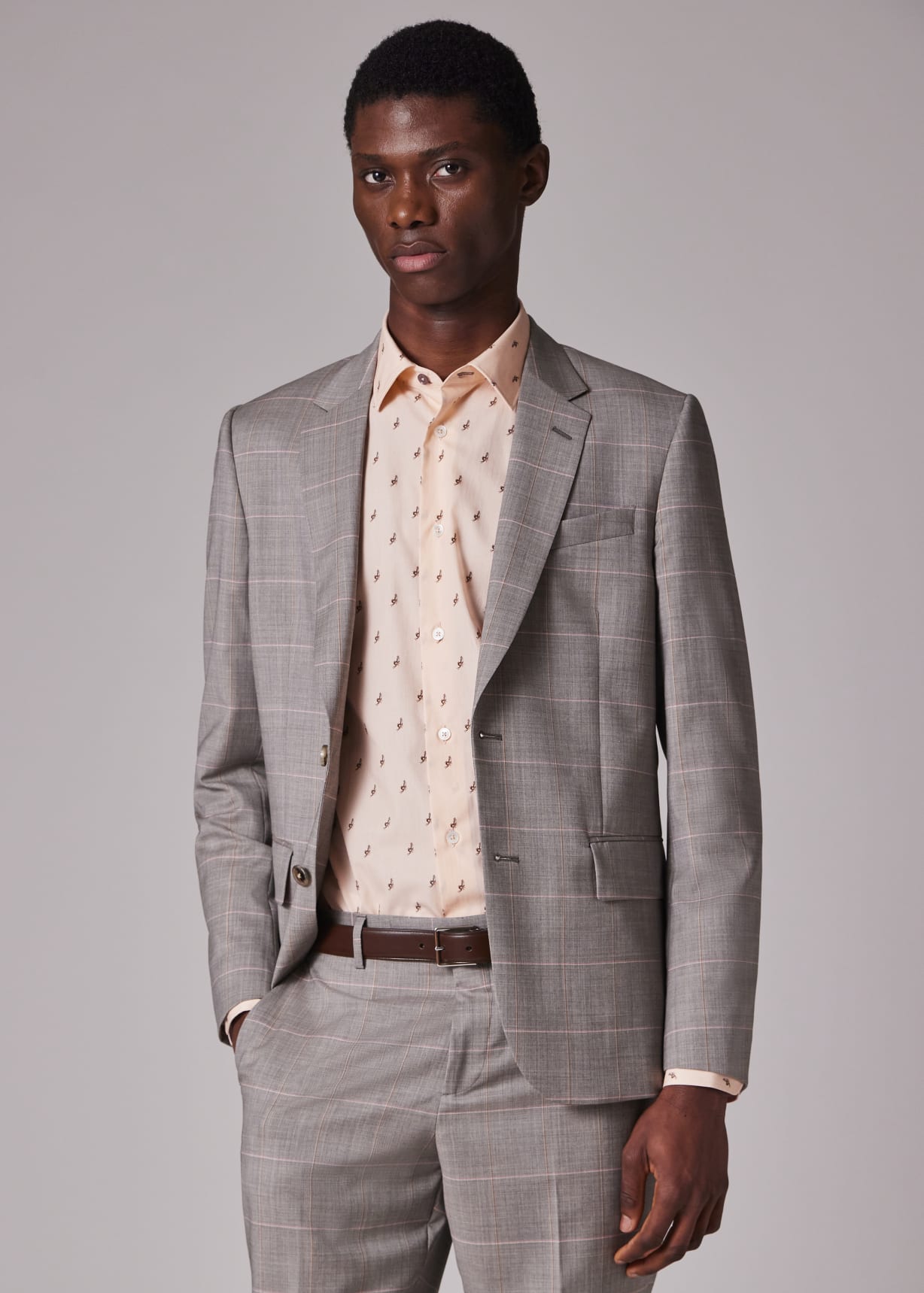 Men's Grey Windowpane Check Wool-Cashmere Tailored-Fit Suit