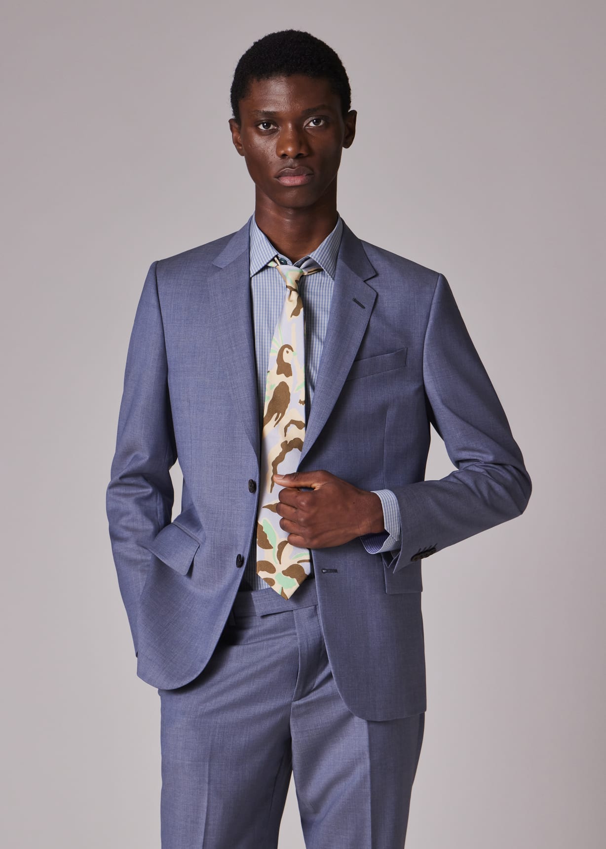 Men's Tailored-Fit Blue Marl Tropical Wool Suit