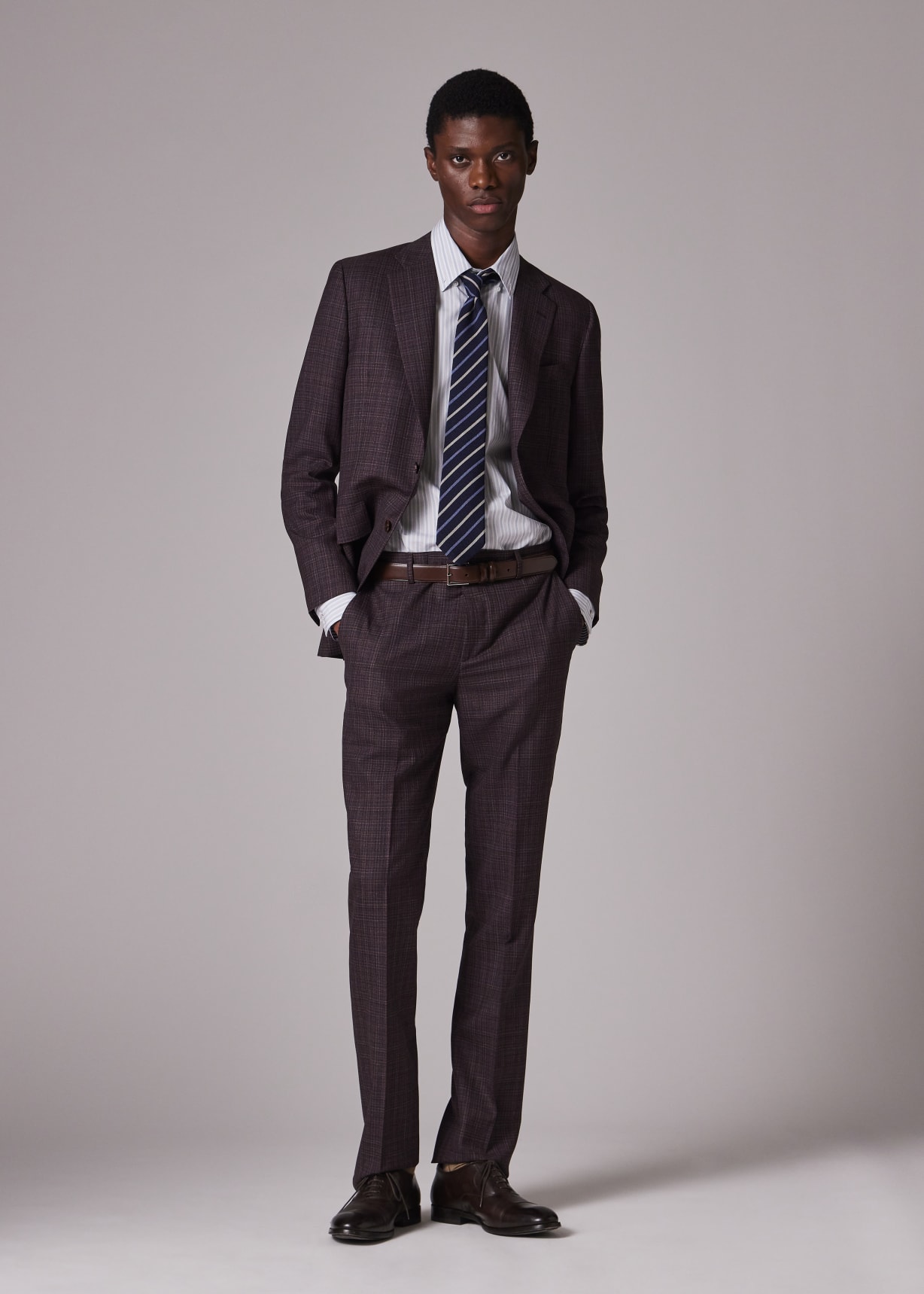 Men's Burgundy Check Tropical Wool Suit