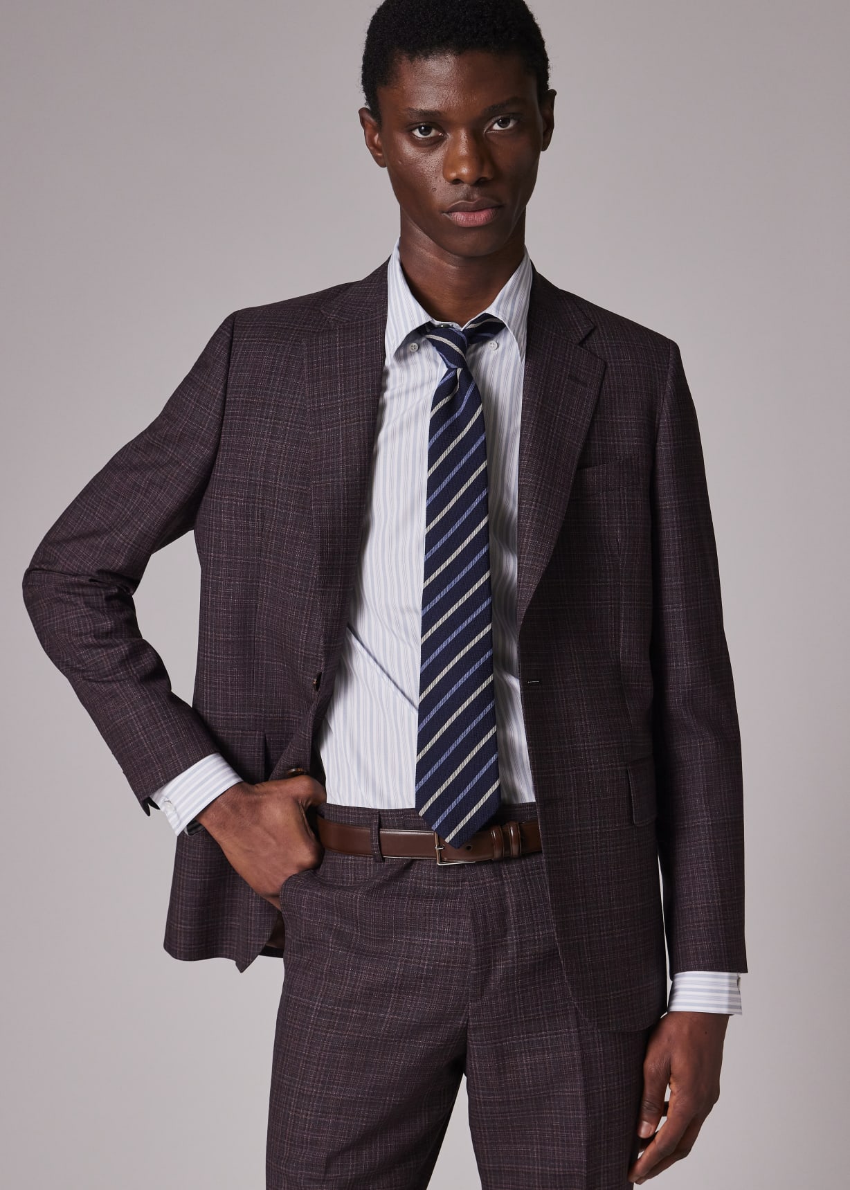 Men's Burgundy Check Tropical Wool Suit