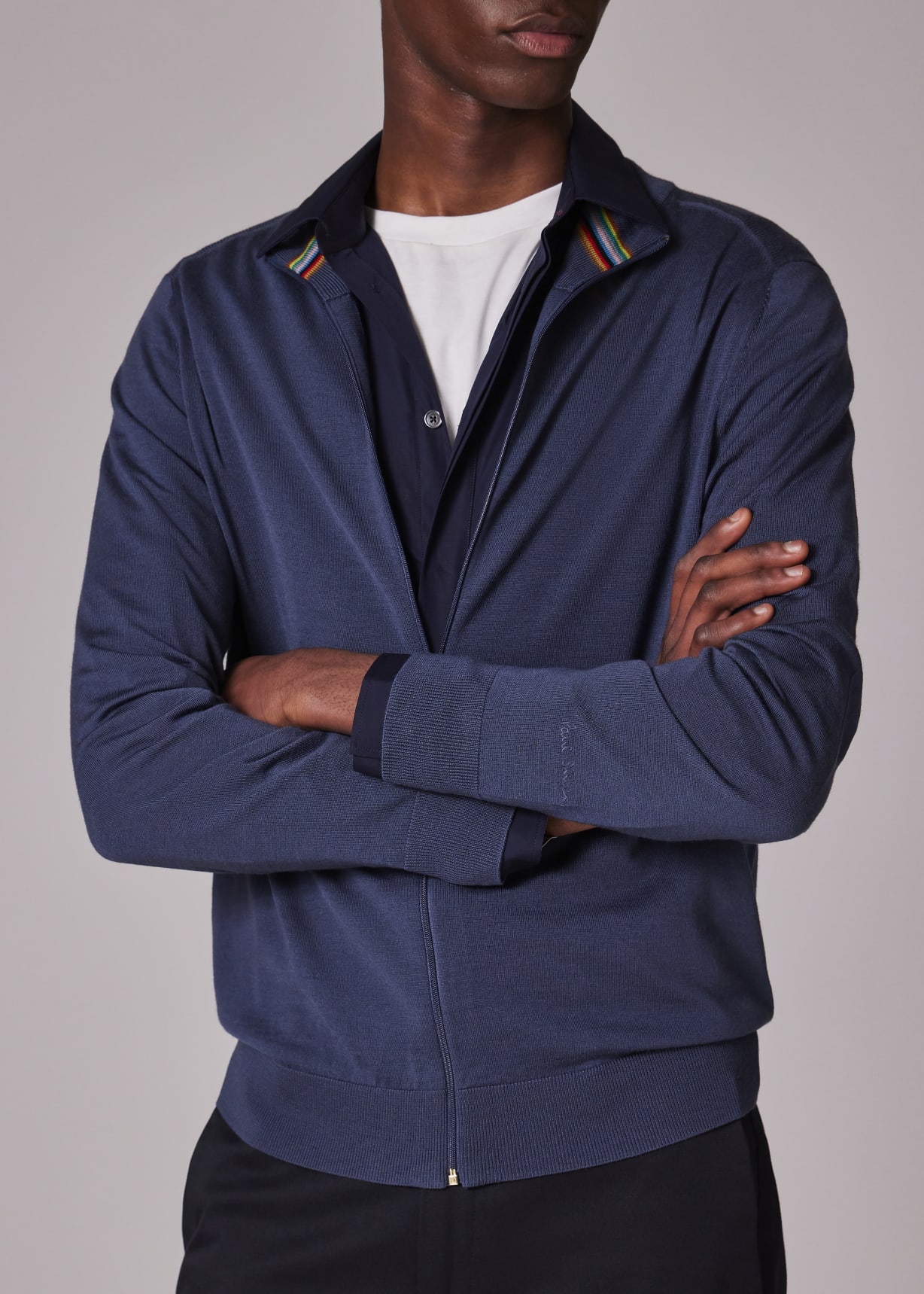 Men's Stone Blue Merino Wool Full-Zip Cardigan
