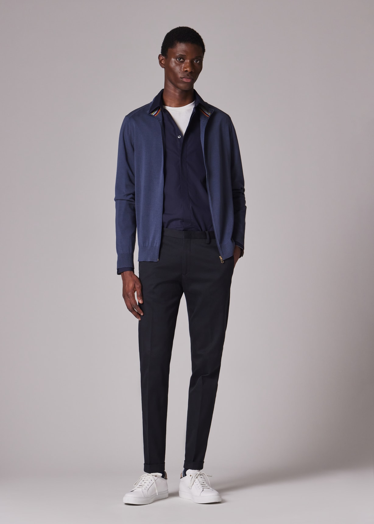 Men's Stone Blue Merino Wool Full-Zip Cardigan