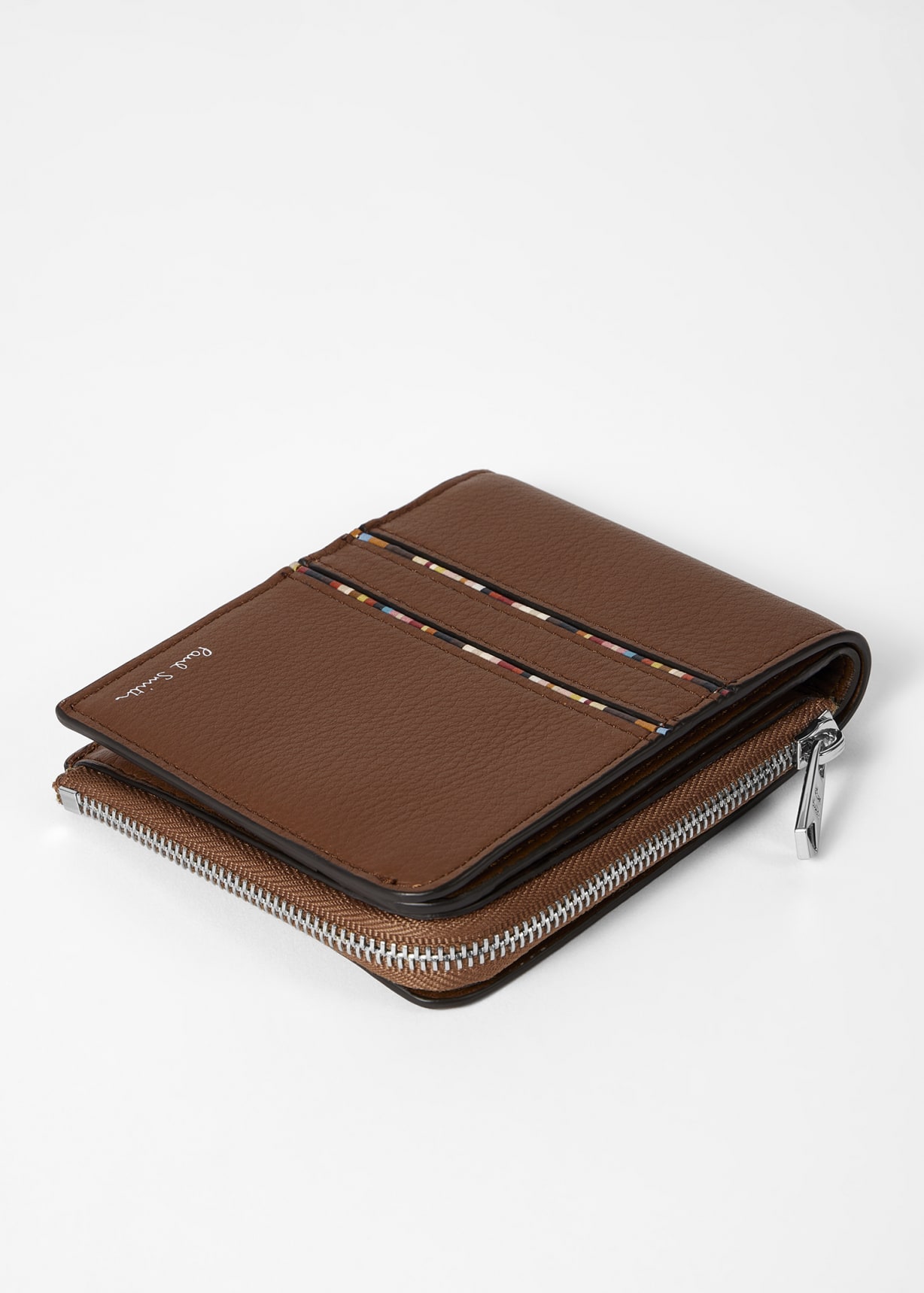 Men's Tan Leather 'Signature Stripe' Piping Zip Billfold Wallet