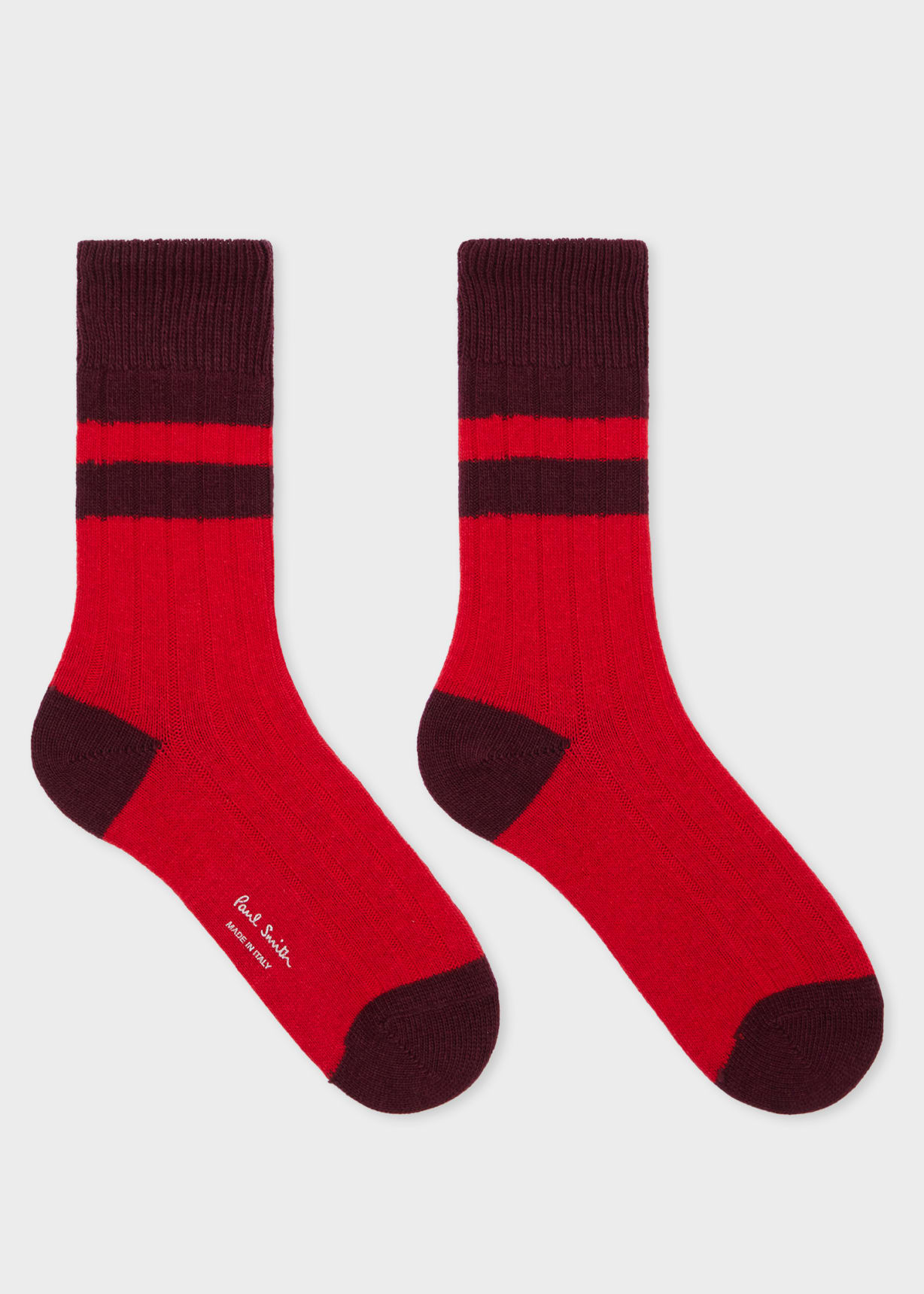 Women's Red and Burgundy Ribbed Colour Block Socks