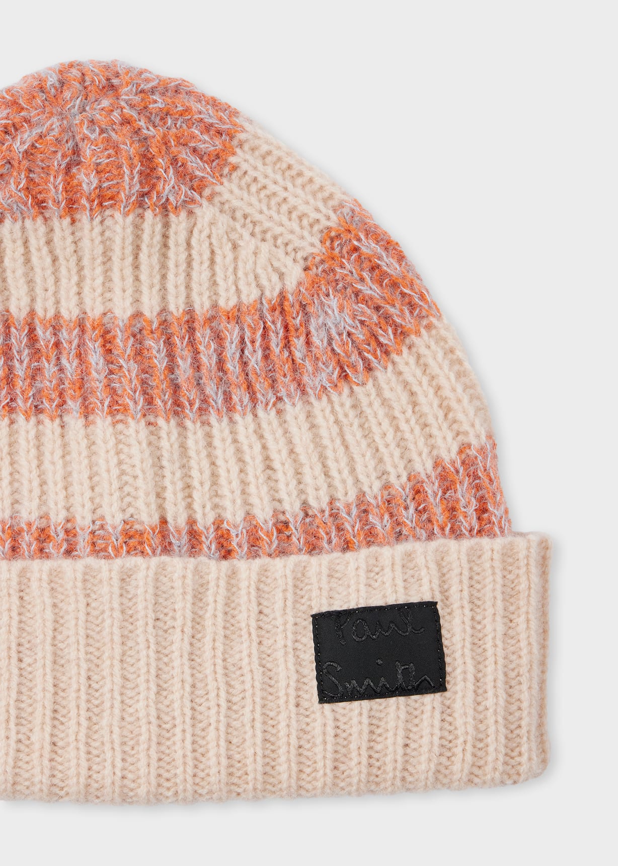 Women's Pink and Beige Lambswool-Blend Block Stripe Beanie