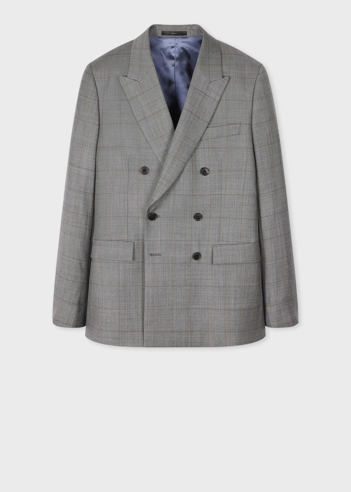 Men's Grey Windowpane Check Wool Double-Breasted Blazer