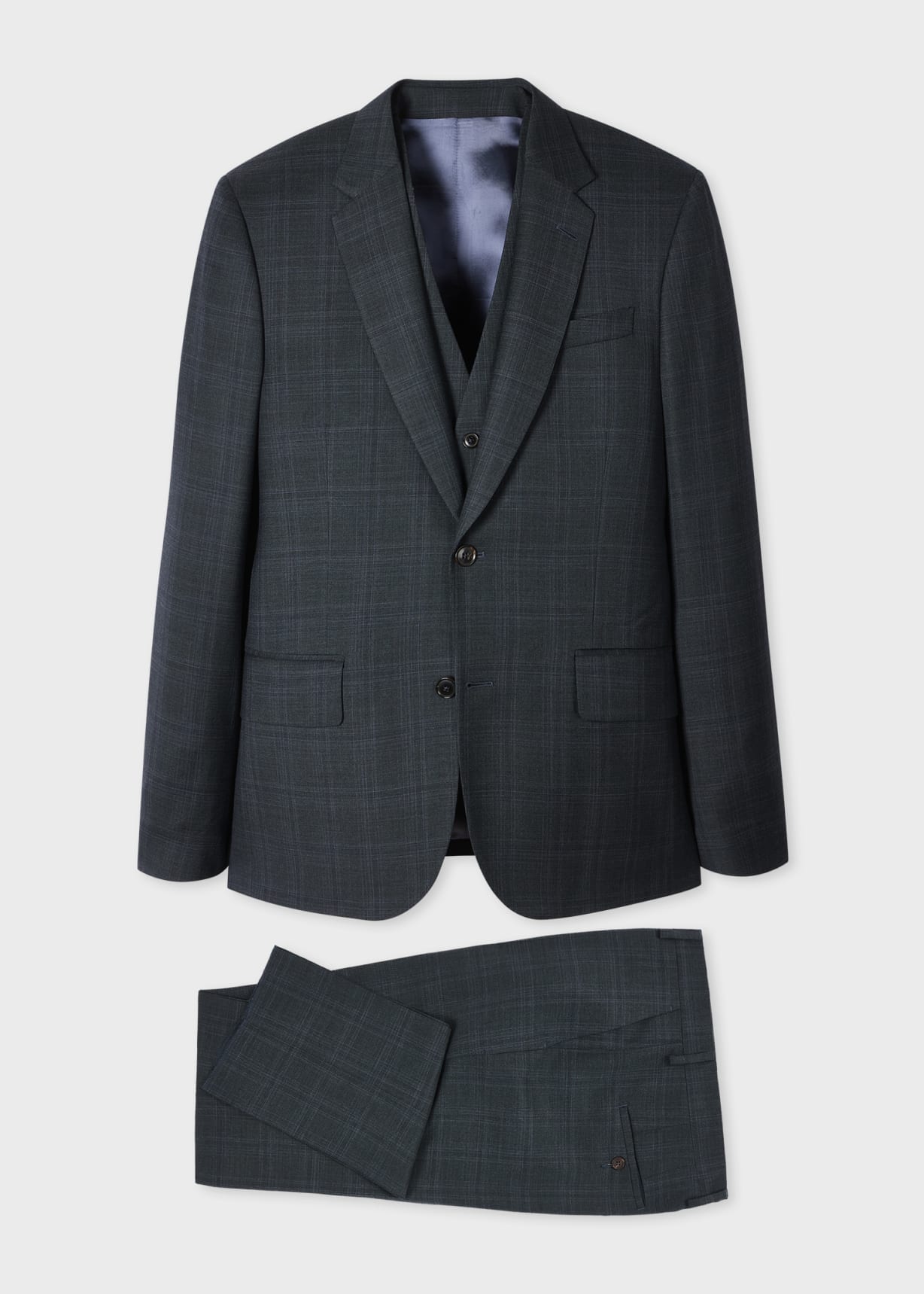 Men's Tailored Fit Green Superfine Merino Wool Check Three-Piece Suit