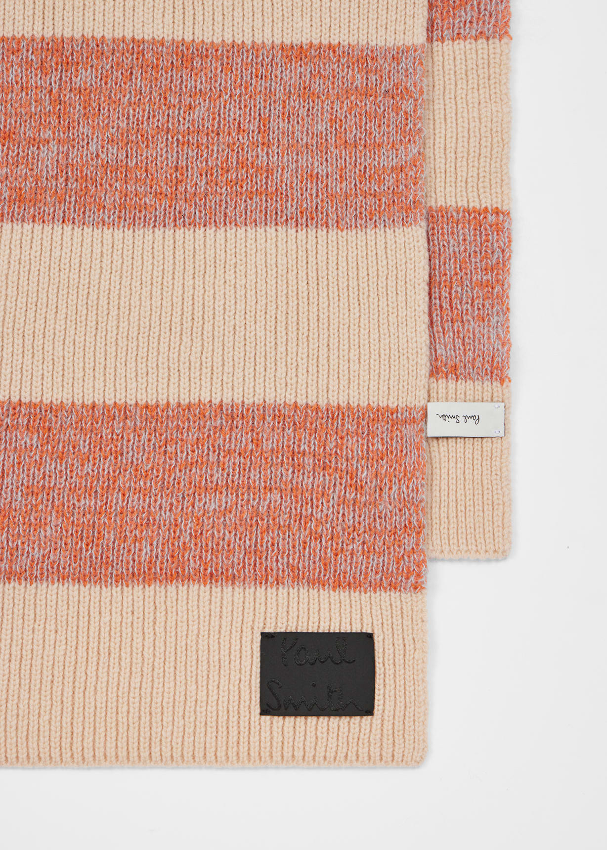 Women's Pink and Beige Lambswool-Blend Block Stripe Scarf