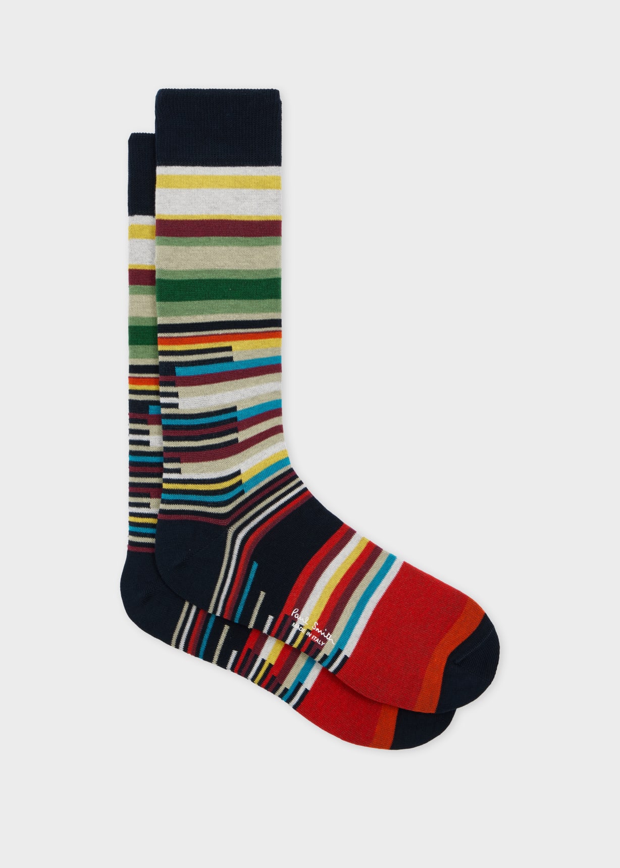 Dark Blue Cotton-Blend Mixed 'Signature Stripe' Socks