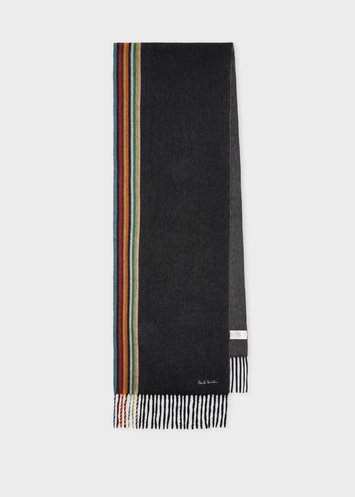 Black 'Signature Stripe' Edge Cashmere Scarf