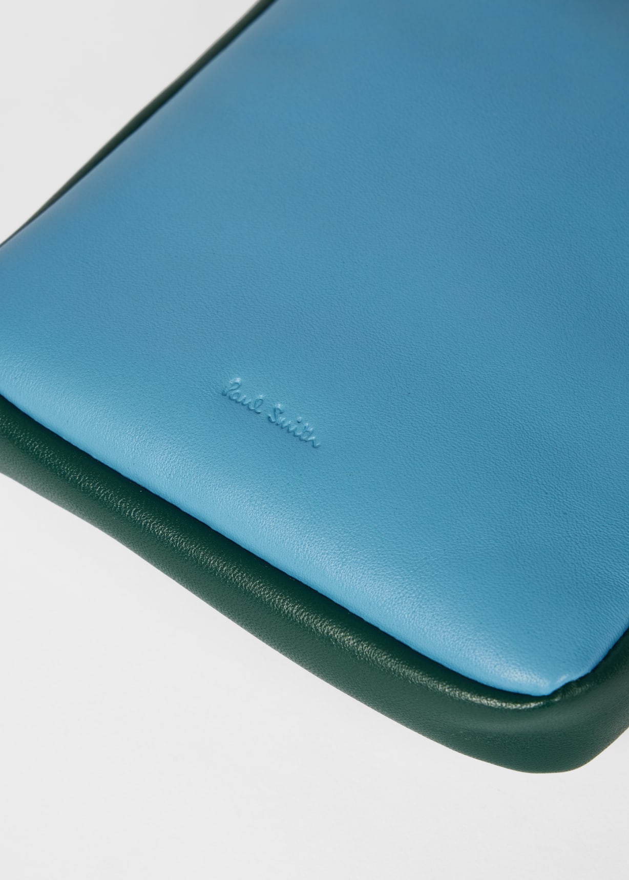 Men's Light Blue Colour-Block Leather Pouch Bag