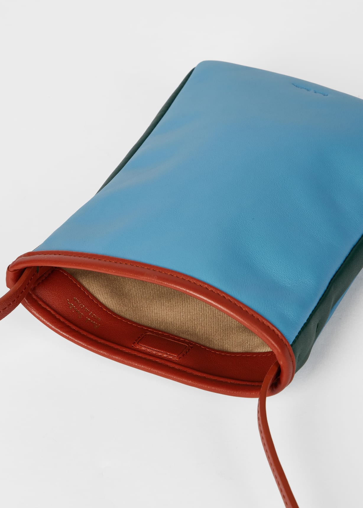 Men's Light Blue Colour-Block Leather Pouch Bag