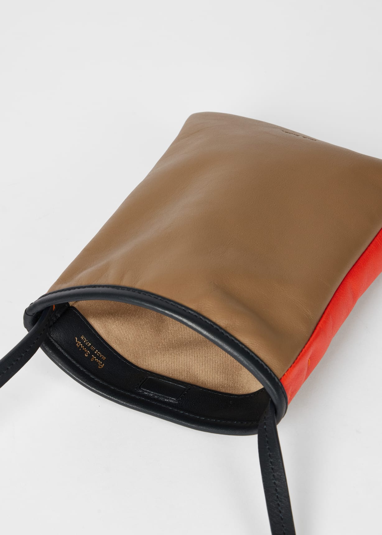 Men's Taupe Colour-Block Leather Pouch Bag