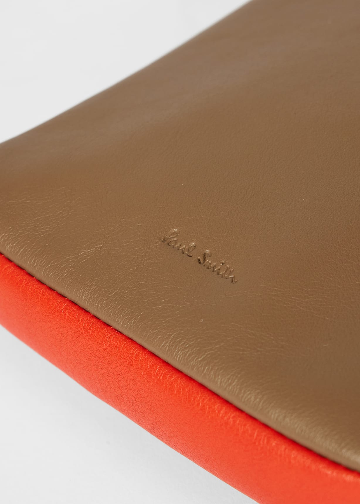 Men's Taupe Colour-Block Leather Pouch Bag