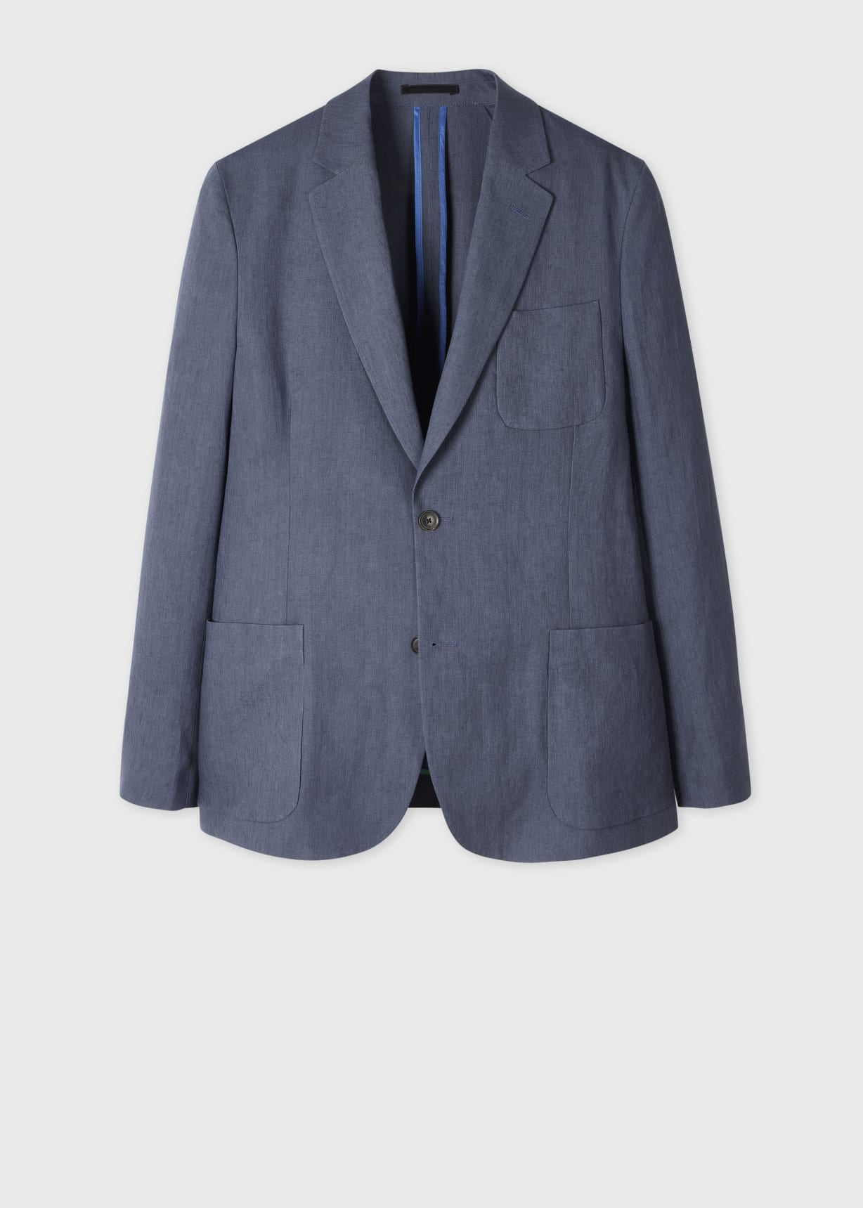 Men's Stone Blue Linen Patch-Pocket Unlined Blazer