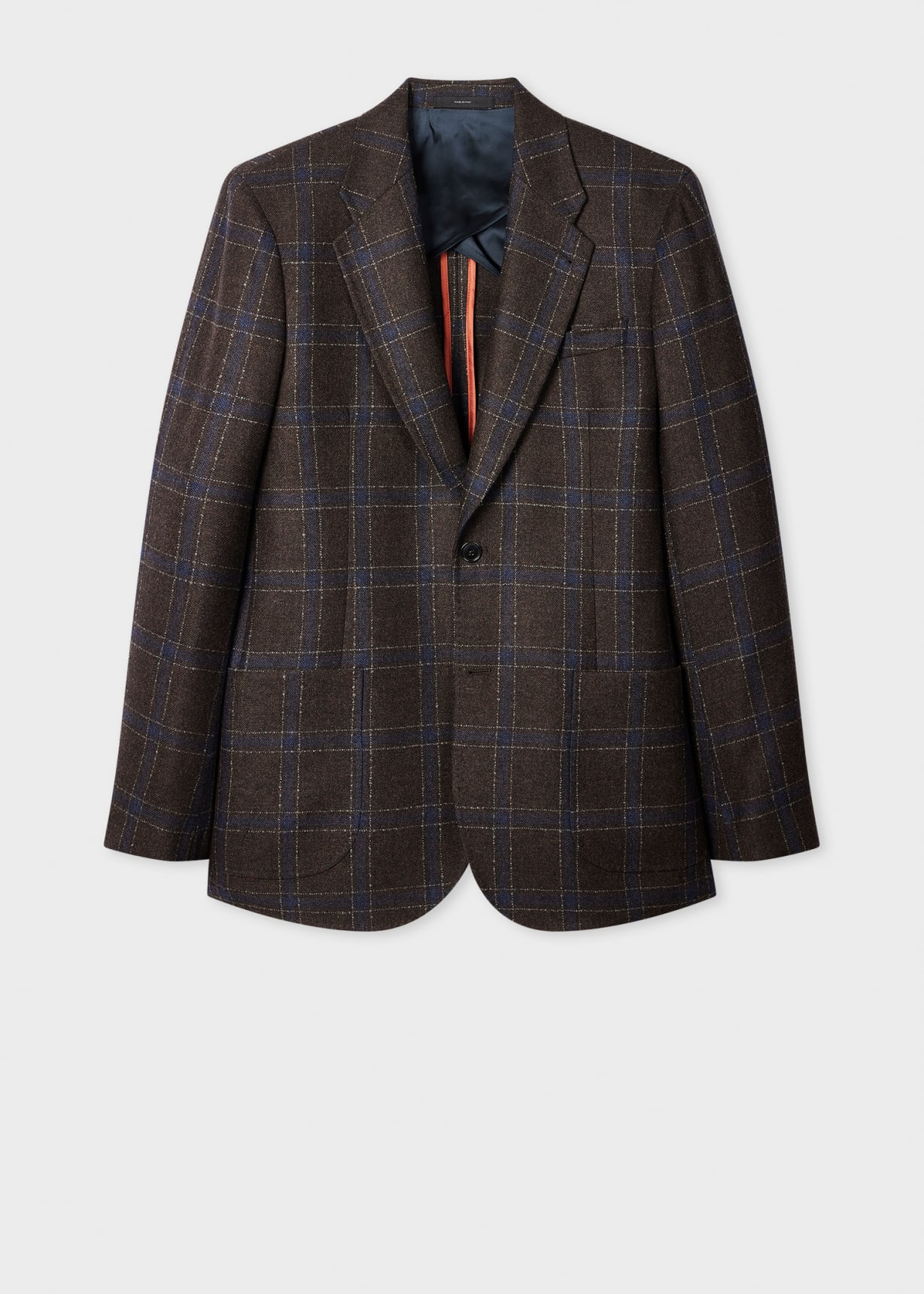 Men's Dark Brown Check Wool-Cashmere Buggy-Lined Blazer