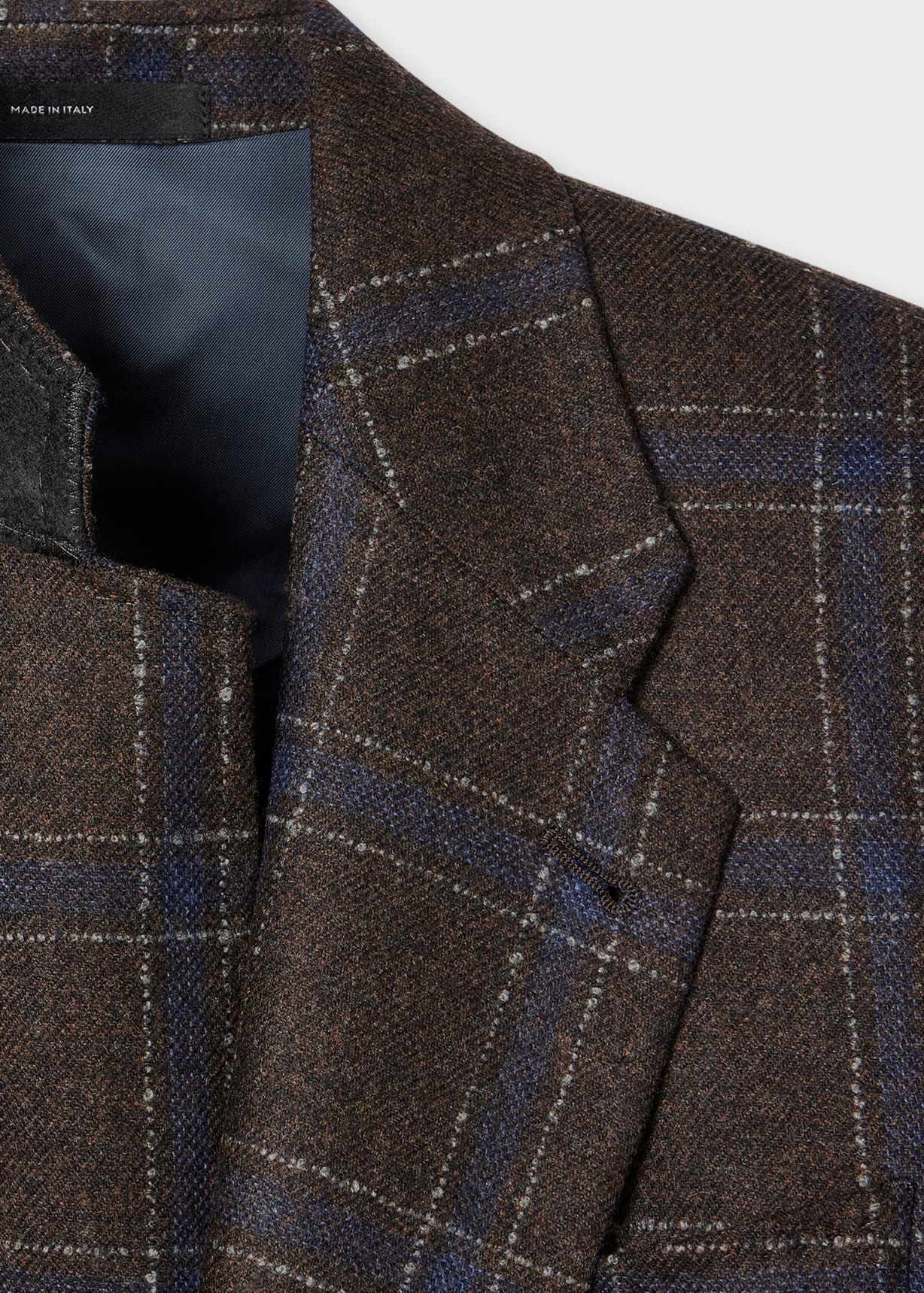 Men's Dark Brown Check Wool-Cashmere Buggy-Lined Blazer