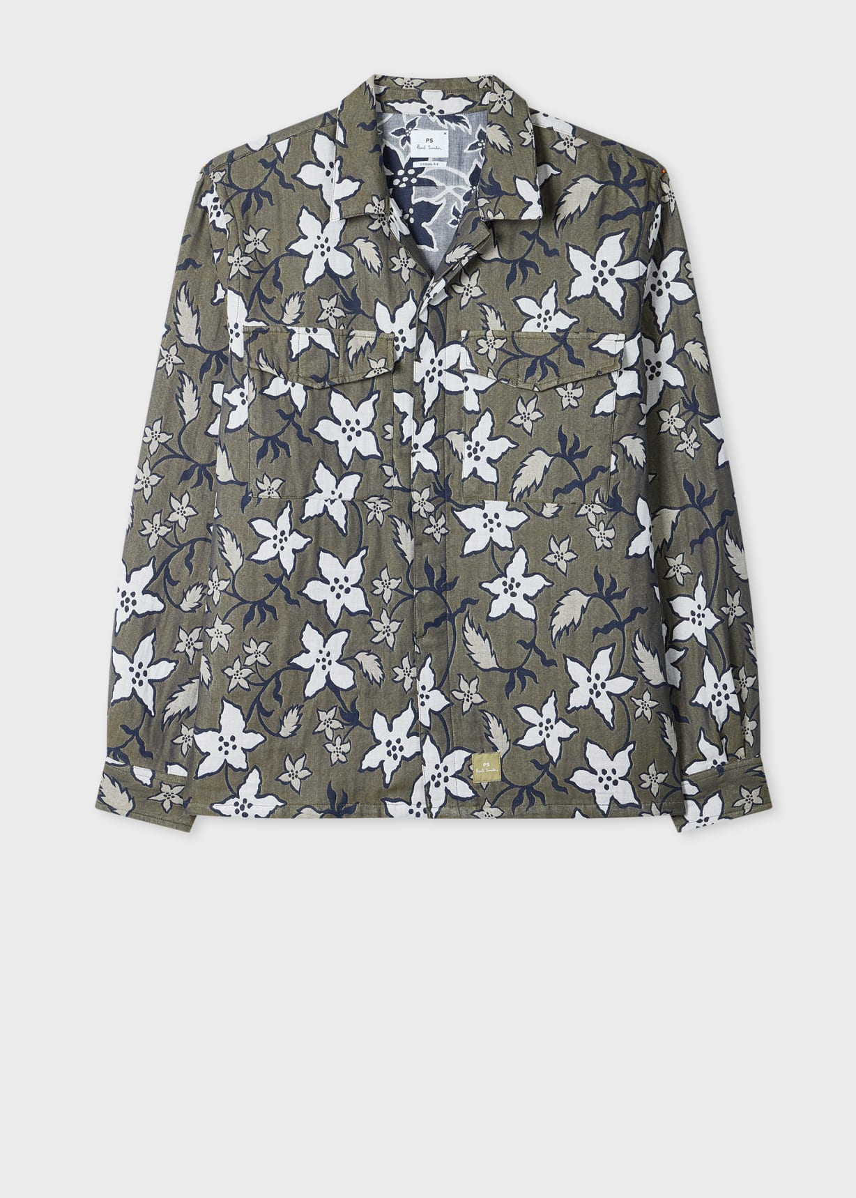 Men's Khaki Floral Double-Face Cotton Shirt