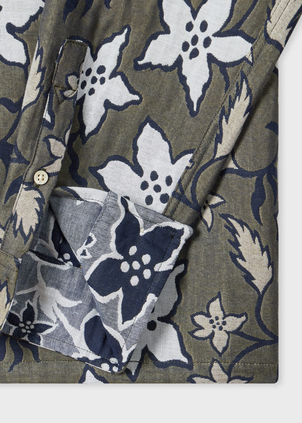 Men's Khaki Floral Double-Face Cotton Shirt