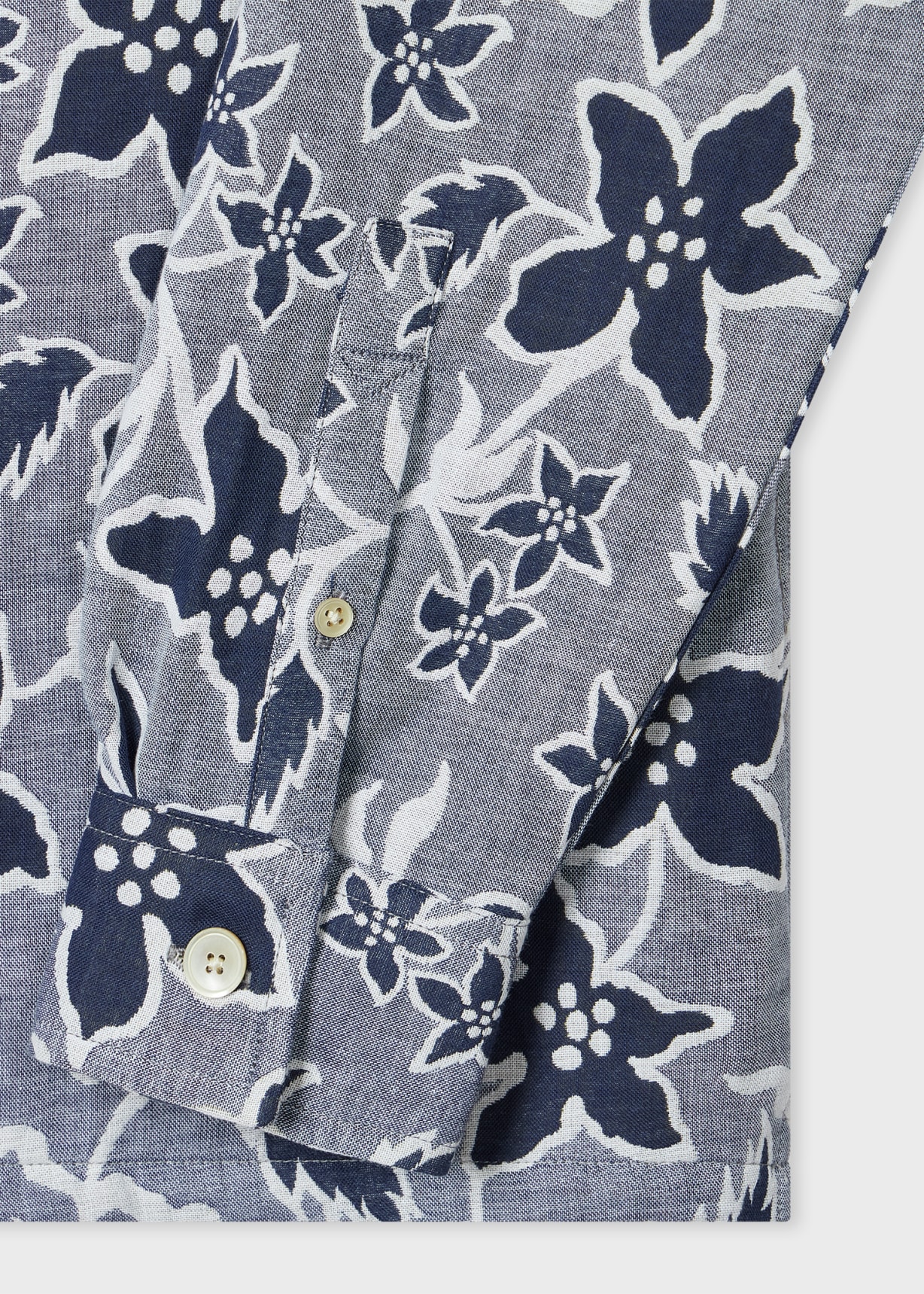 Men's Blue Floral Double-Face Cotton Shirt